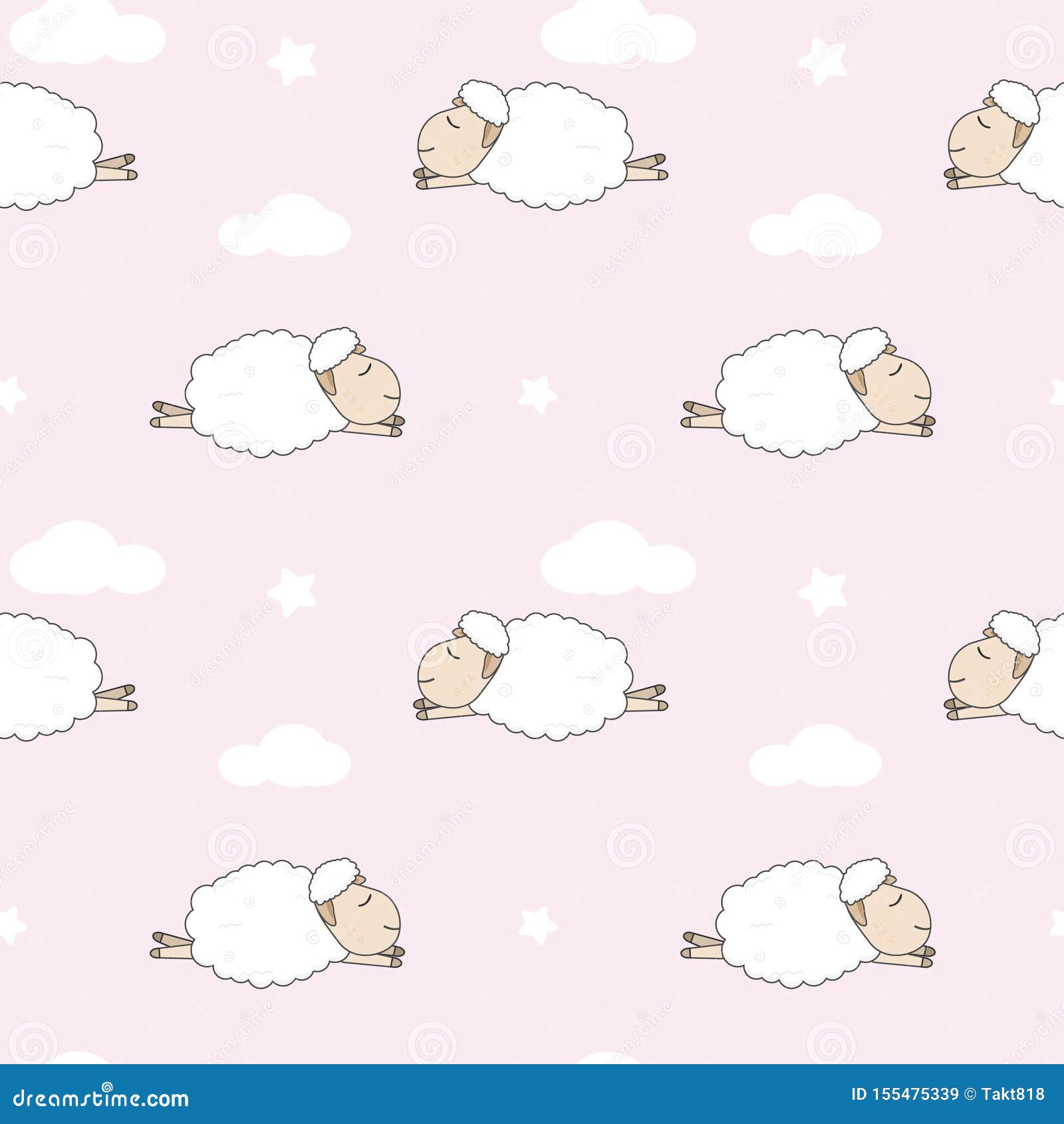 Sheep Sleeping Sweet Dream Background Fabric Animal Cartoon Collection ...