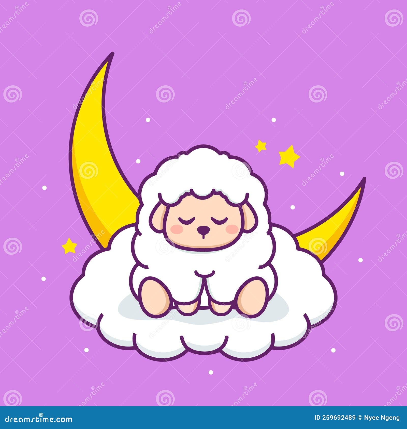 Cute Sheep Sleeping in the Cloud Stock Illustration - Illustration of ...