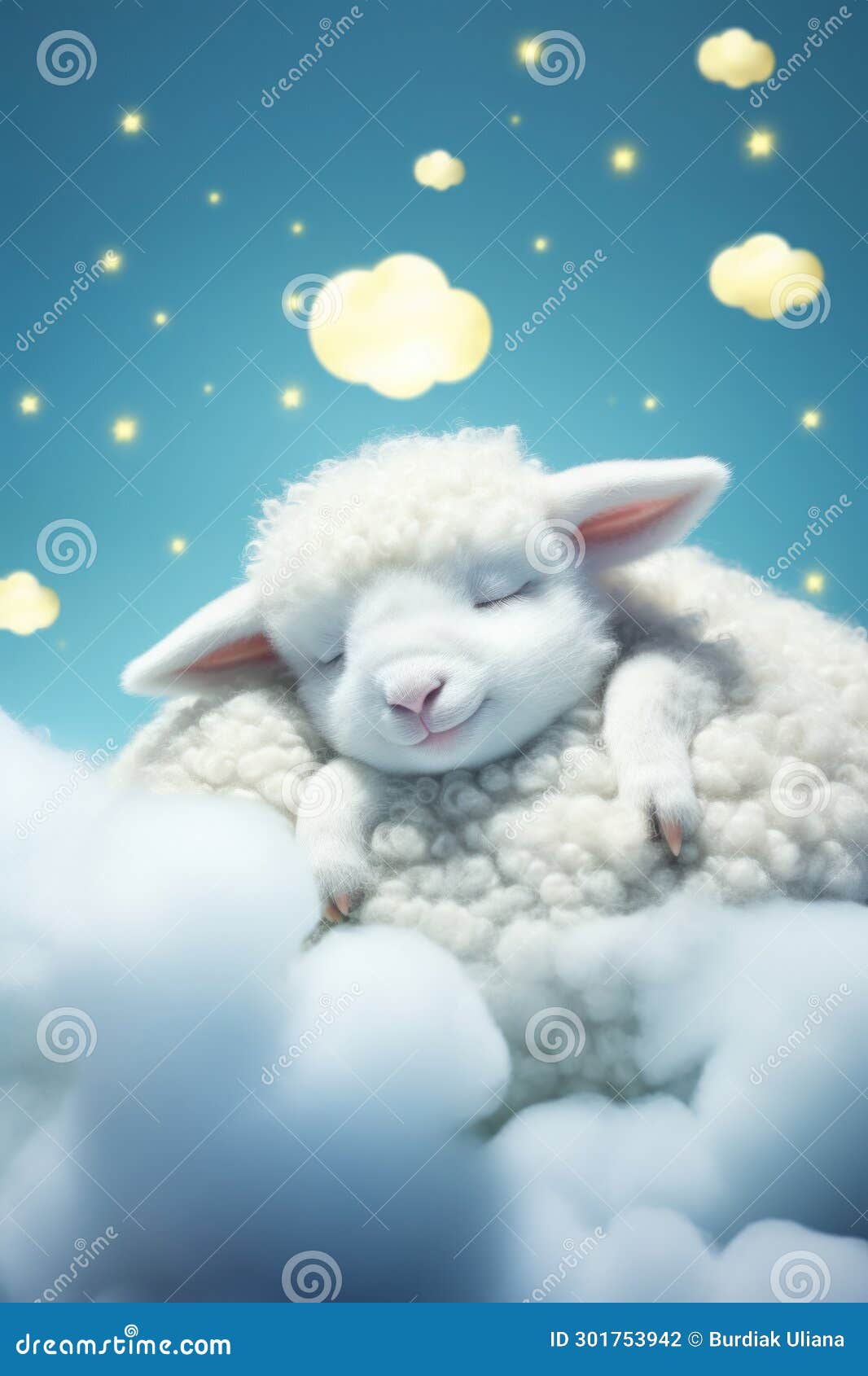 Cute Sheep Sleeping on a Cloud Watercolor Drawing. Generative AI Stock ...