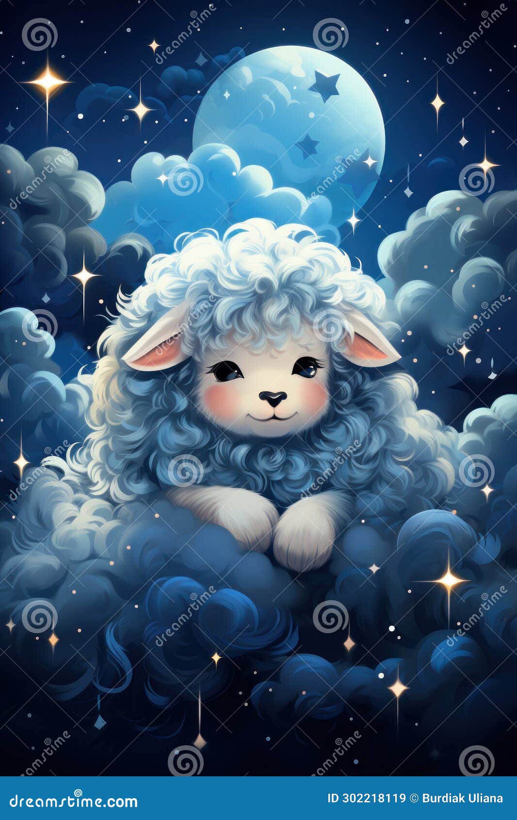 Cute Sheep Sleeping on a Cloud Watercolor Drawing. Generative AI Stock ...