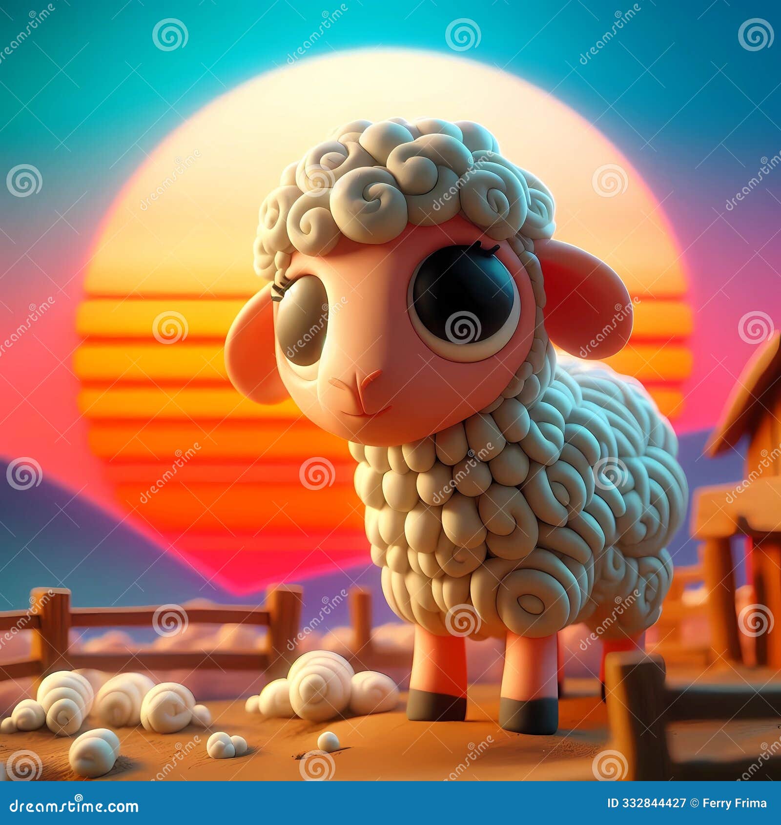 Cute Sheep with Sunset Background on it Stock Illustration ...