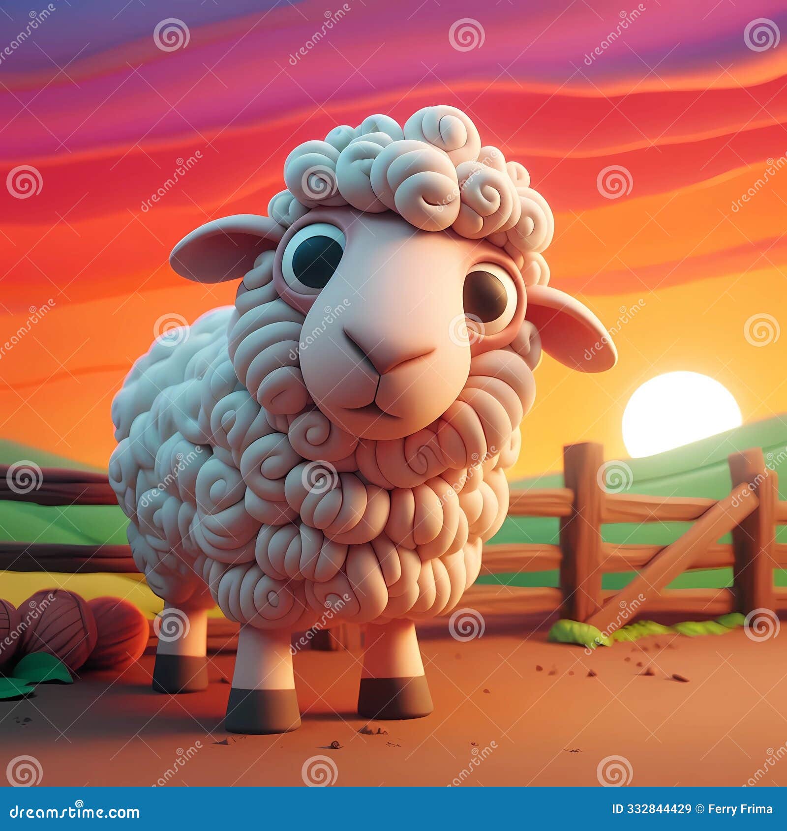 Cute Sheep with Sunset Background on it Stock Illustration ...