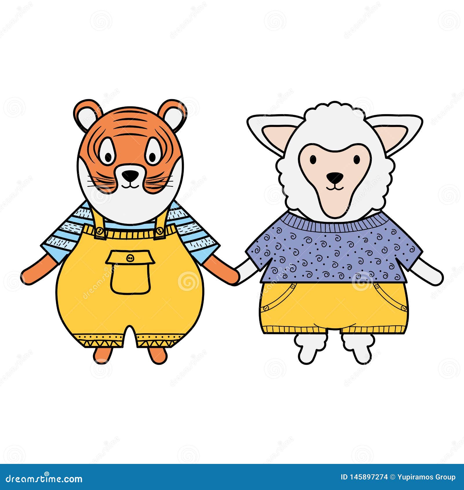Cute Sheep and Tiger with Umbrella Stock Vector - Illustration of ...