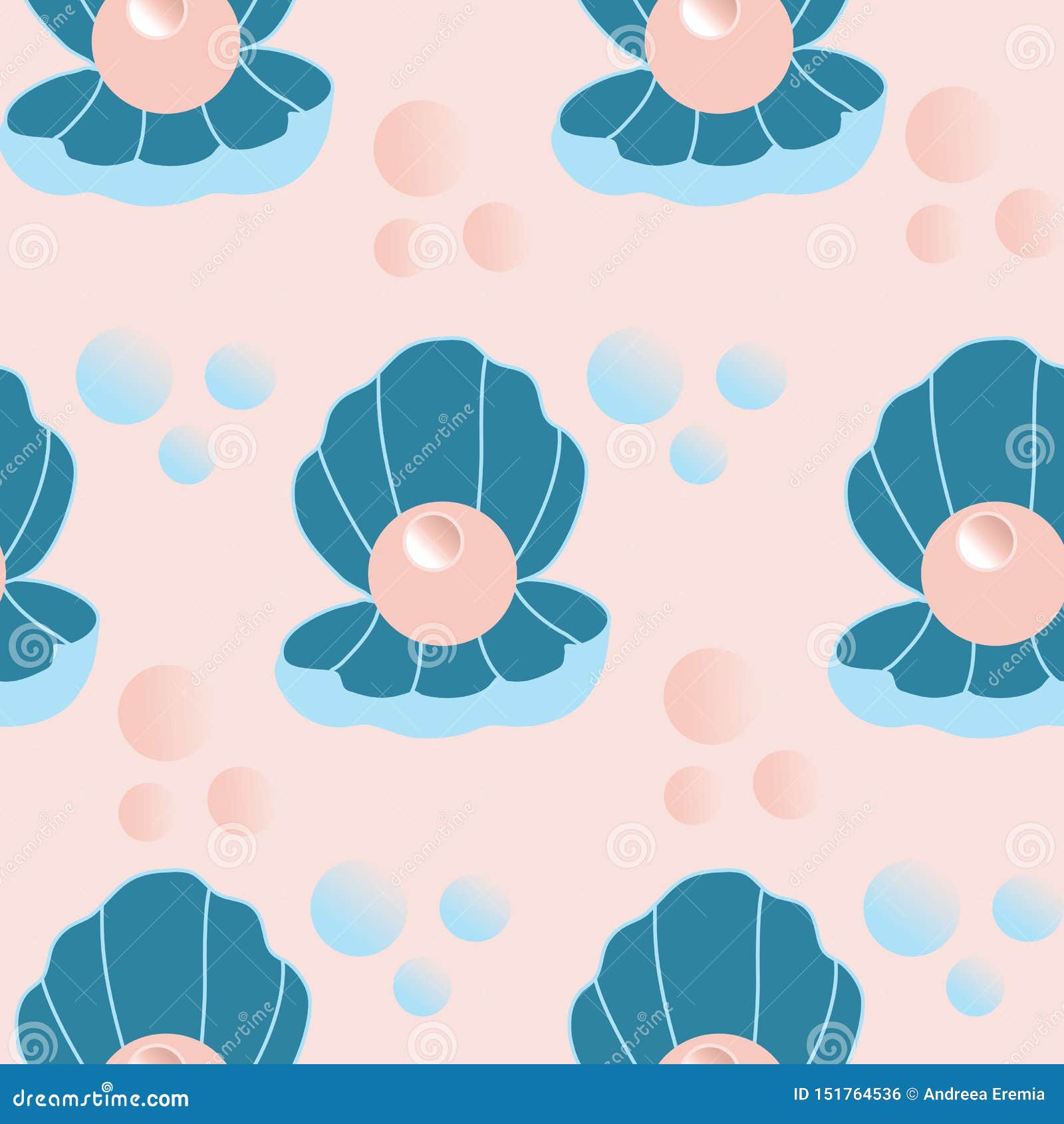 Cute Shells with Pearls in a Seamless Pattern Design Stock Vector ...
