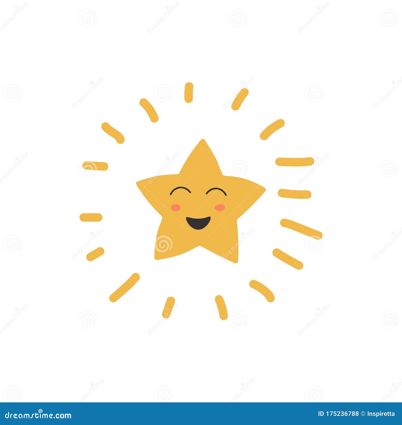 Cute Shining Yellow Smiling Star Isolated on White Background Stock ...