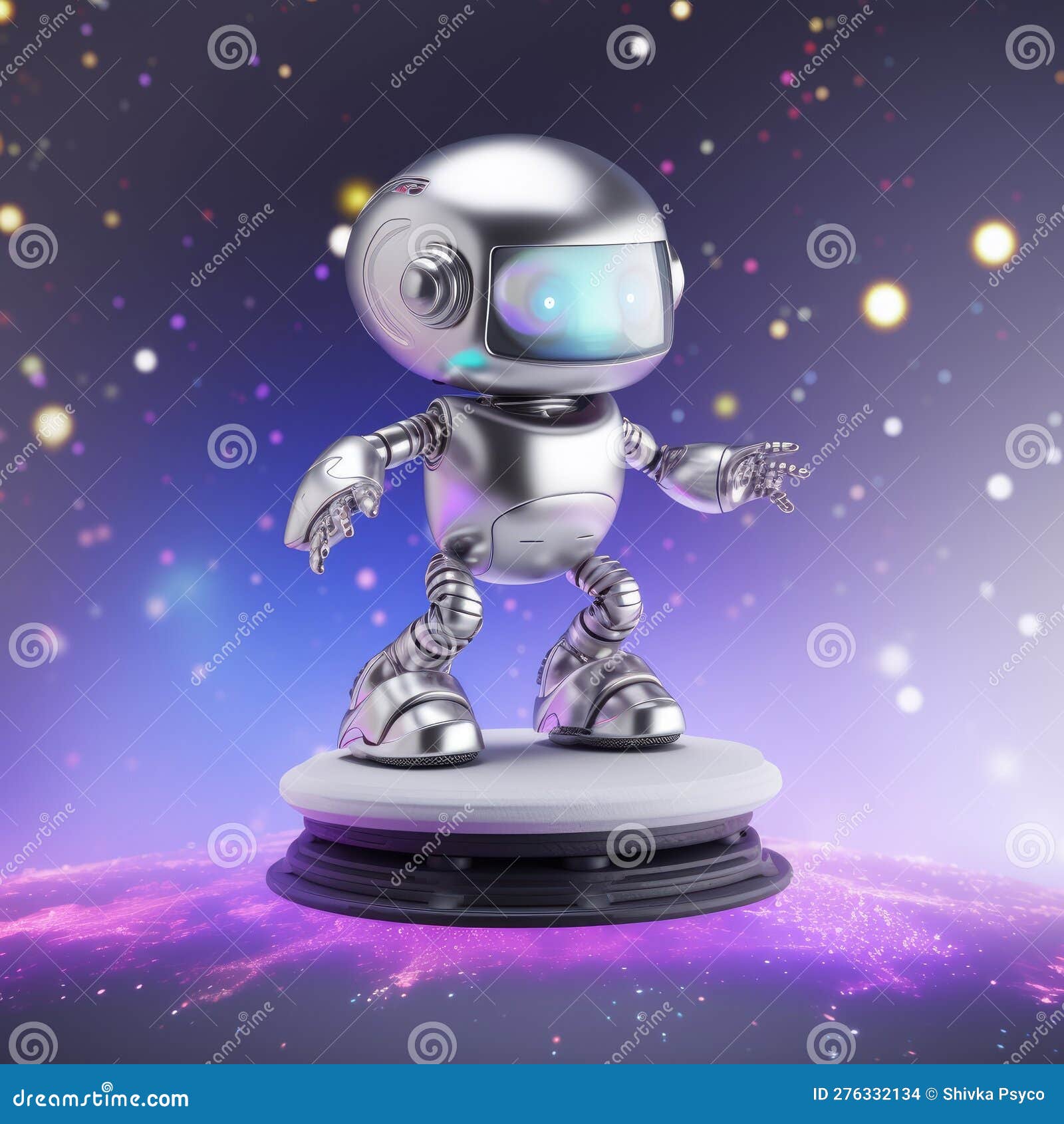 Cute Shiny Silver Robot Generative AI Stock Illustration - Illustration ...