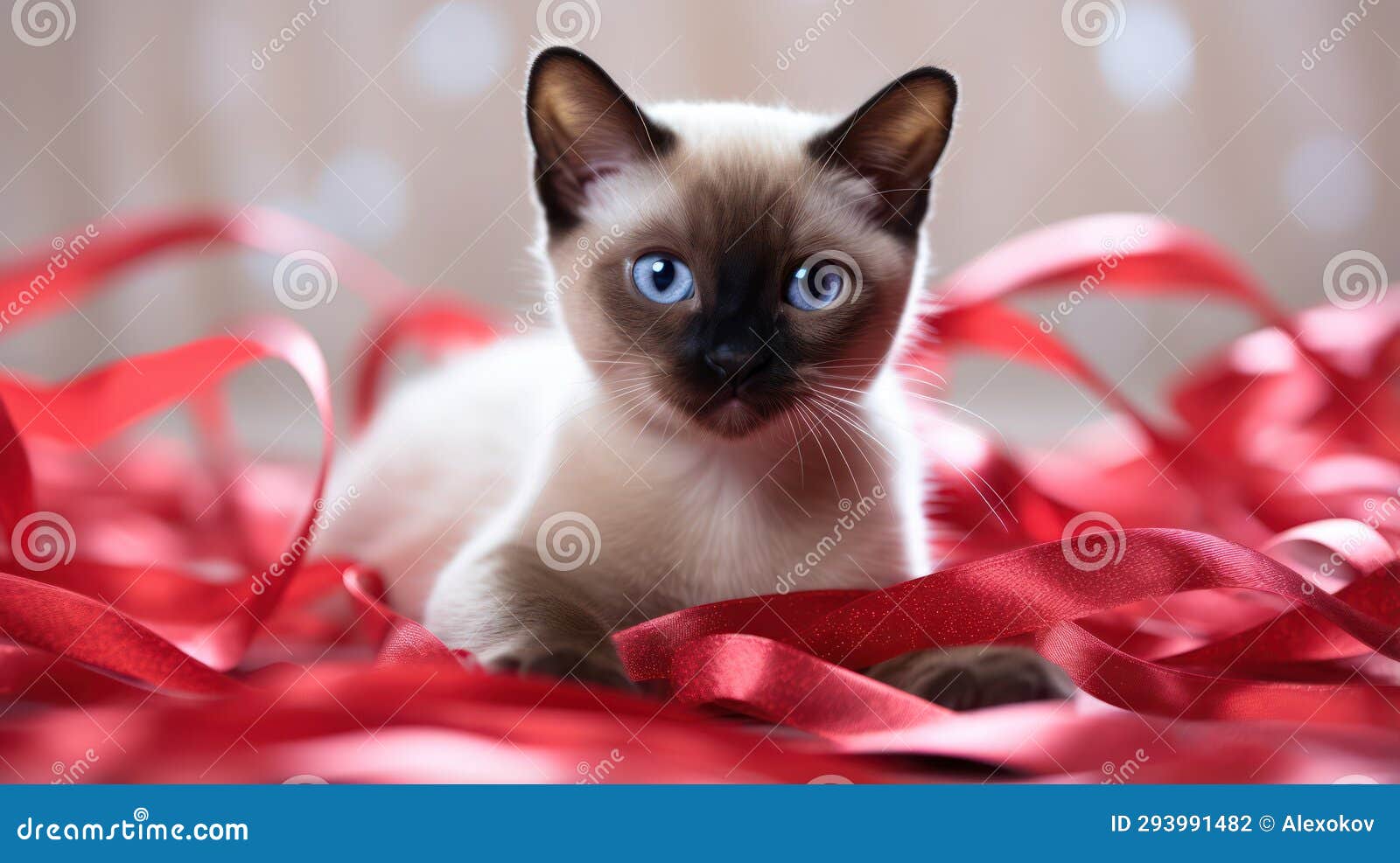 Cute Siamese Cat Playing with Red Ribbon AI Generated Stock ...