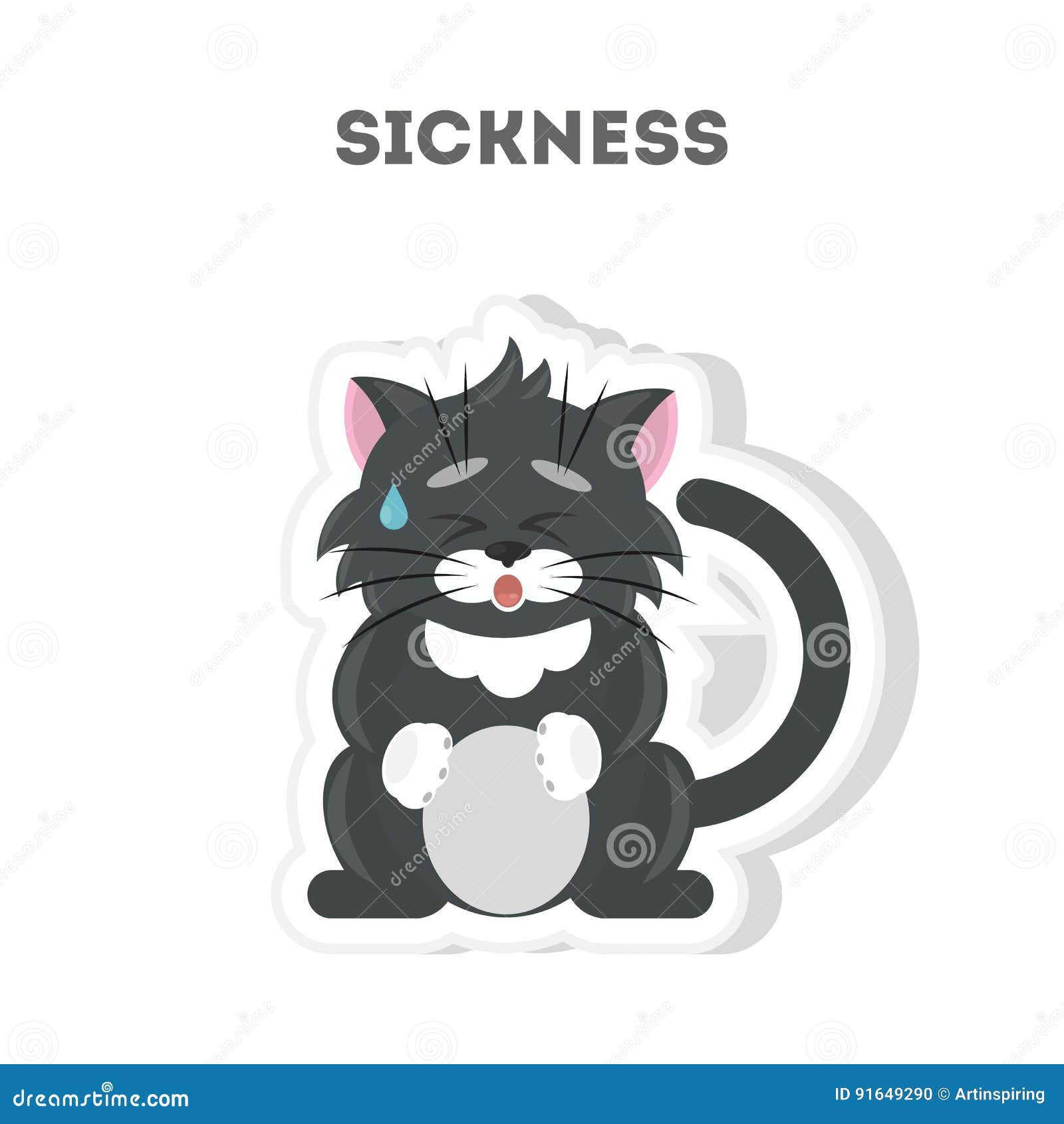 Cute sick cat. stock vector. Illustration of emoticon - 91649290