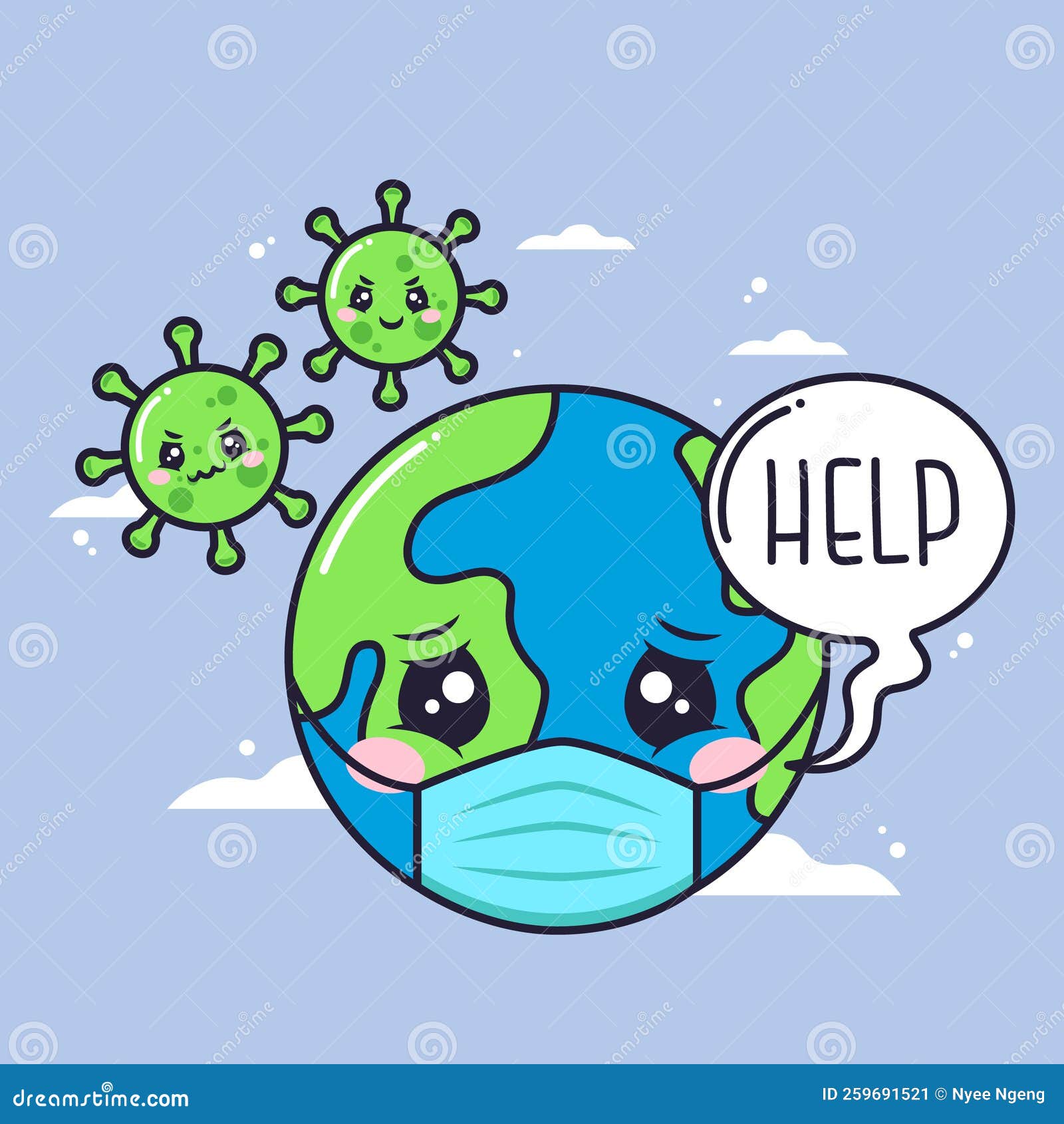 Cute Sick Planet Character with Attacking Virus Stock Vector ...