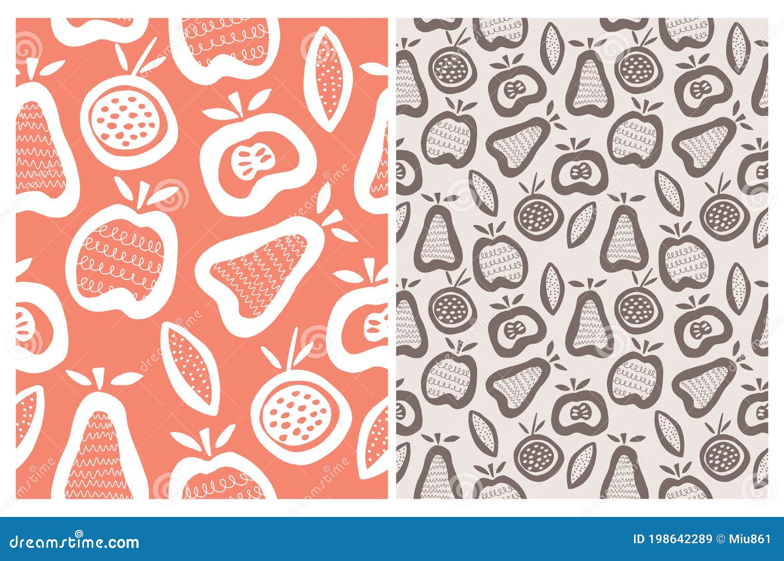Cute Simple Abstract Fruits Seamless Vector Patterns. Stock Vector ...