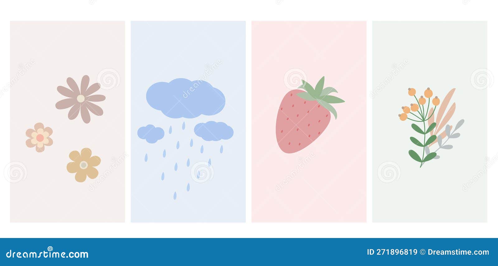 Cute Simple Cartoon Backgrounds Set Vector Illustration with Floral ...
