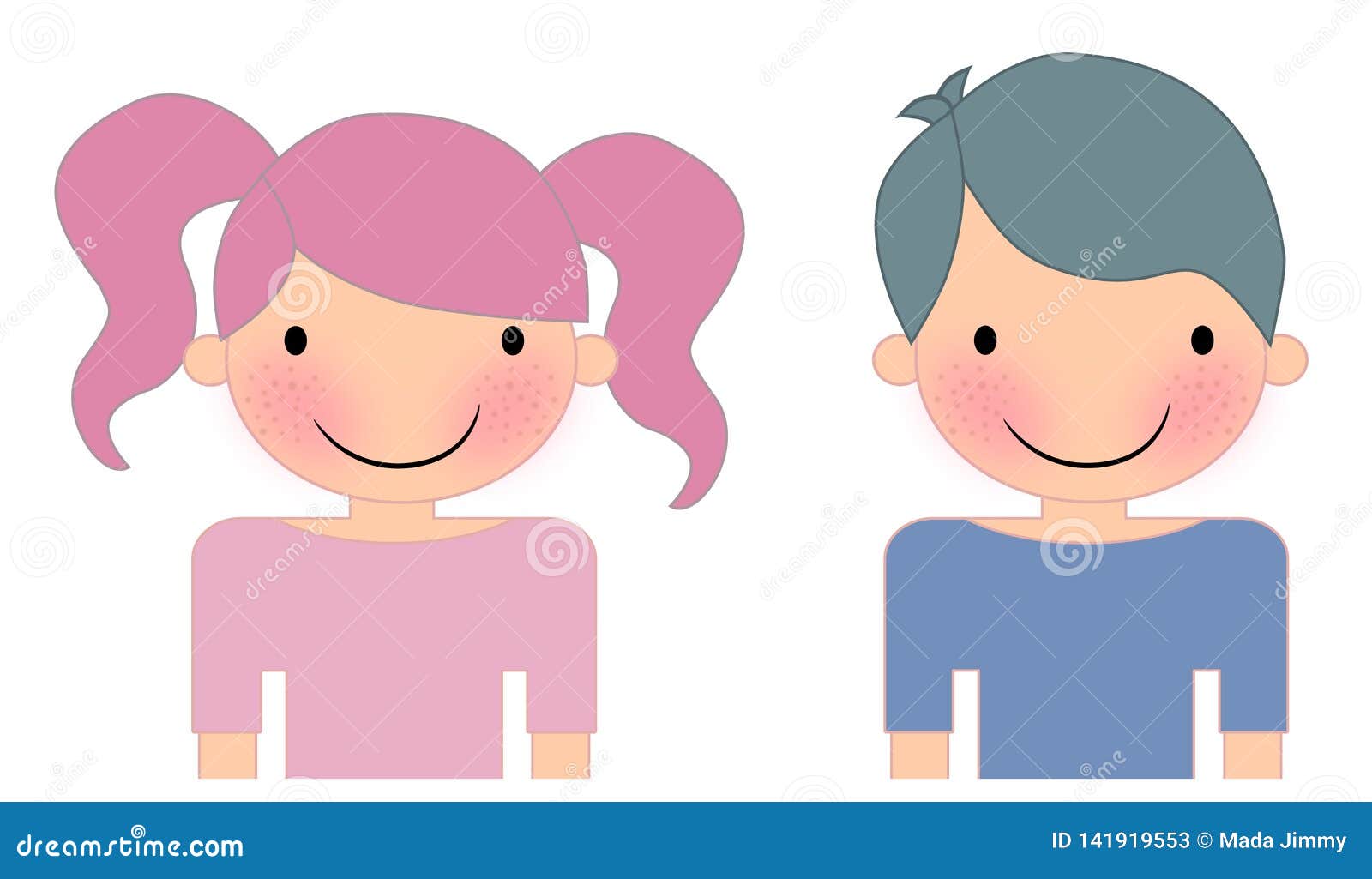 A Simple Character Illustration. Close-up Of A Cute Boy. Light Blue ...