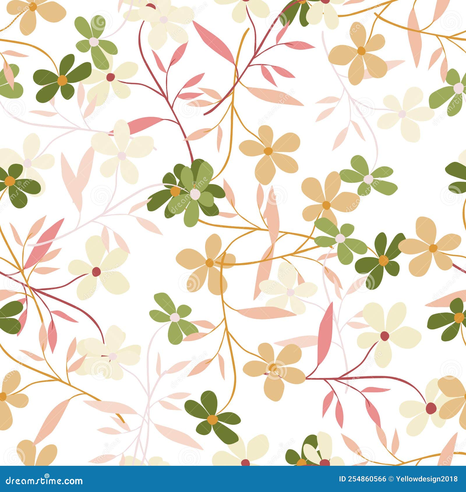 Cute Simple Flower Seamless Pattern. Doodle Botanical Plants Background ... Cute Simple Flower Seamless Pattern. Doodle Botanical Plants Background ...