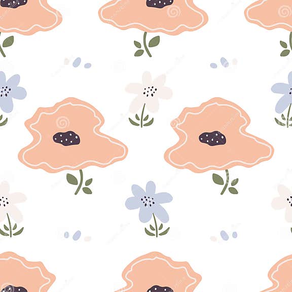 Cute Simple Flowers Seamless Pattern Stock Vector Illustration Of Spring Scandinavian 281528911