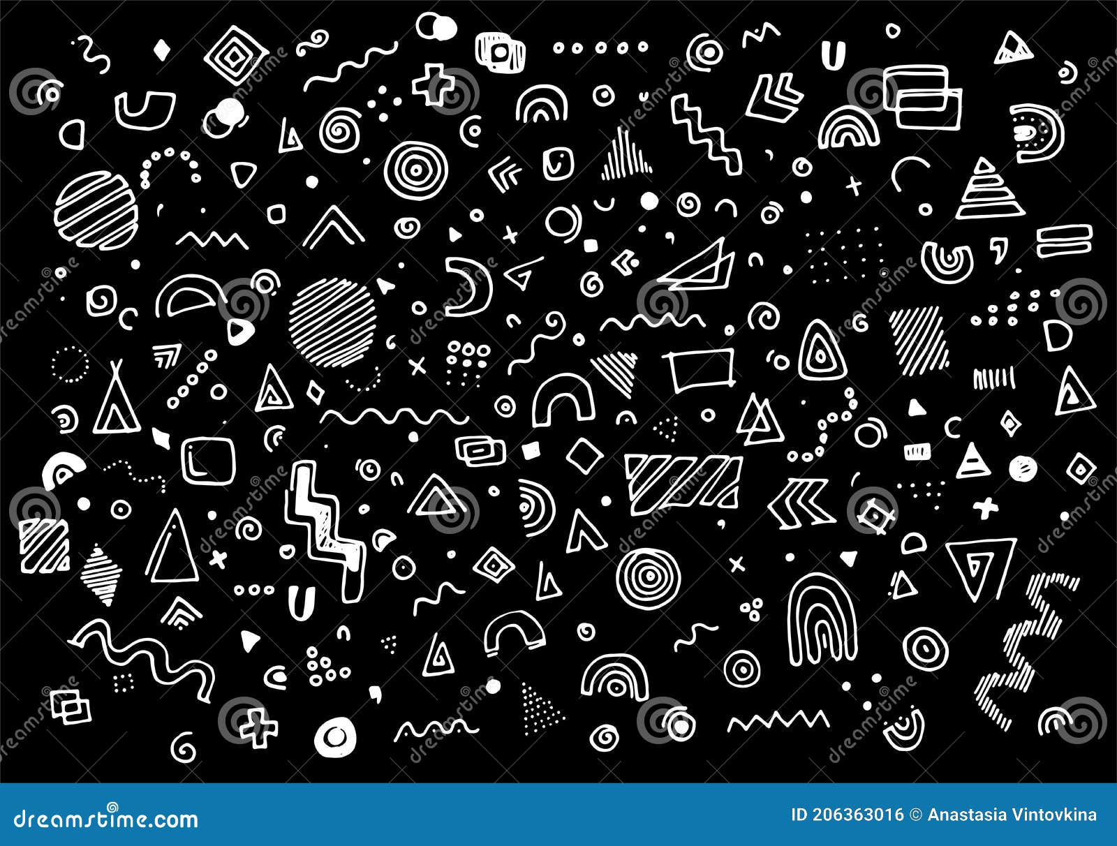 Cute Simple Pattern with Various Hand-painted Elements. Vector Set of ...