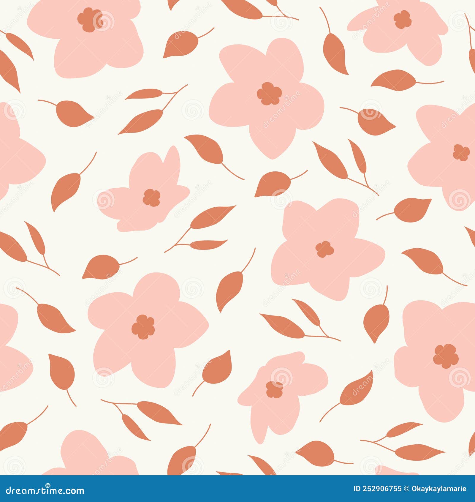 Cute and Simple Pink Flowers with Leaves Seamless Repeat Design Stock ...
