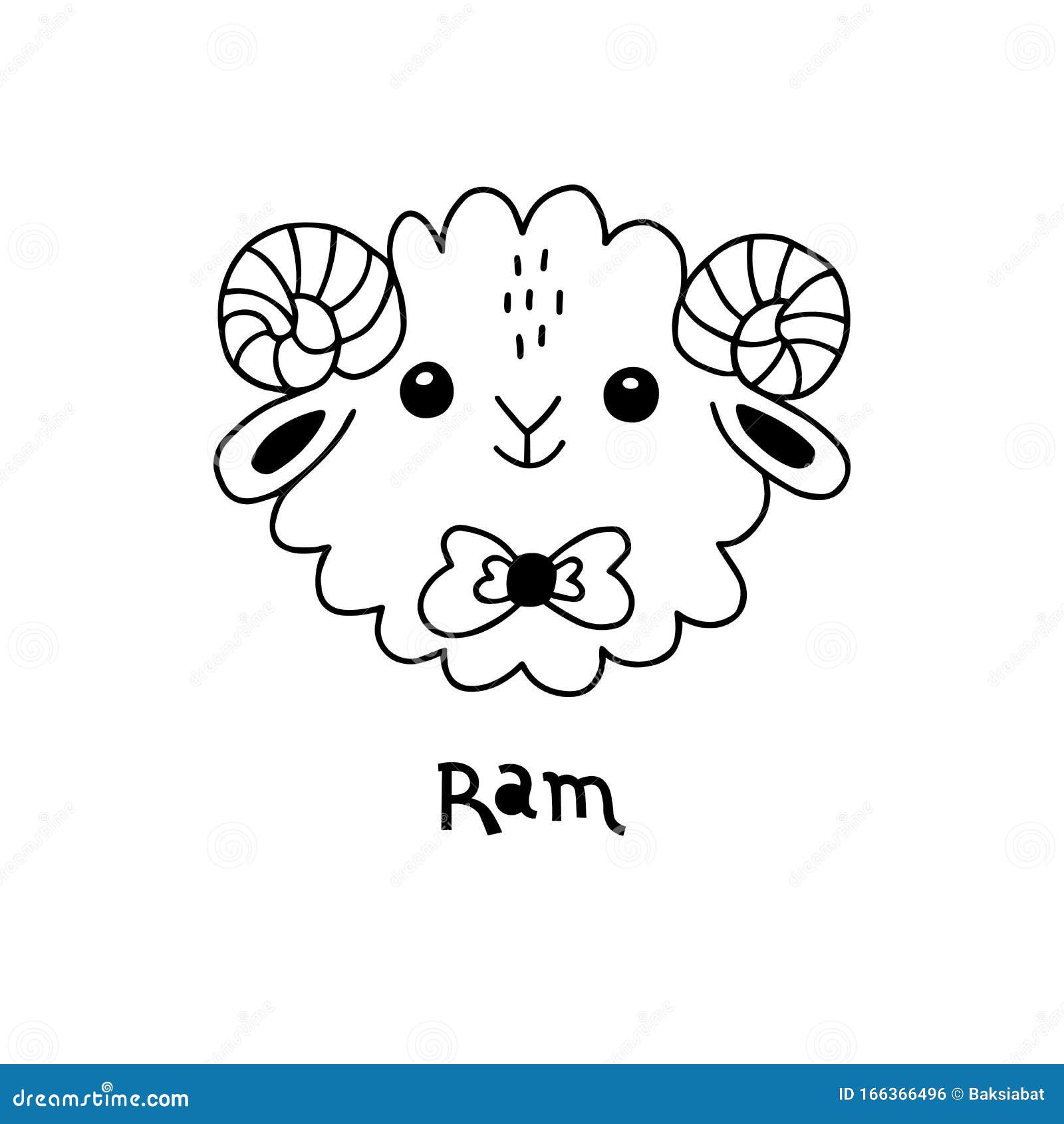 Cute, Simple Ram Face Cartoon Style. Vector Illustration Stock Vector ...