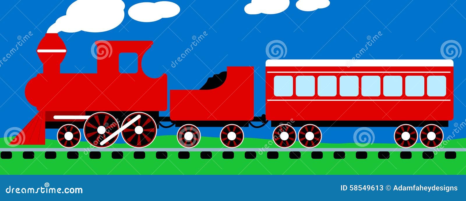 Cute Simple Red Steam Train on Rail Tracks Stock Vector - Illustration ...