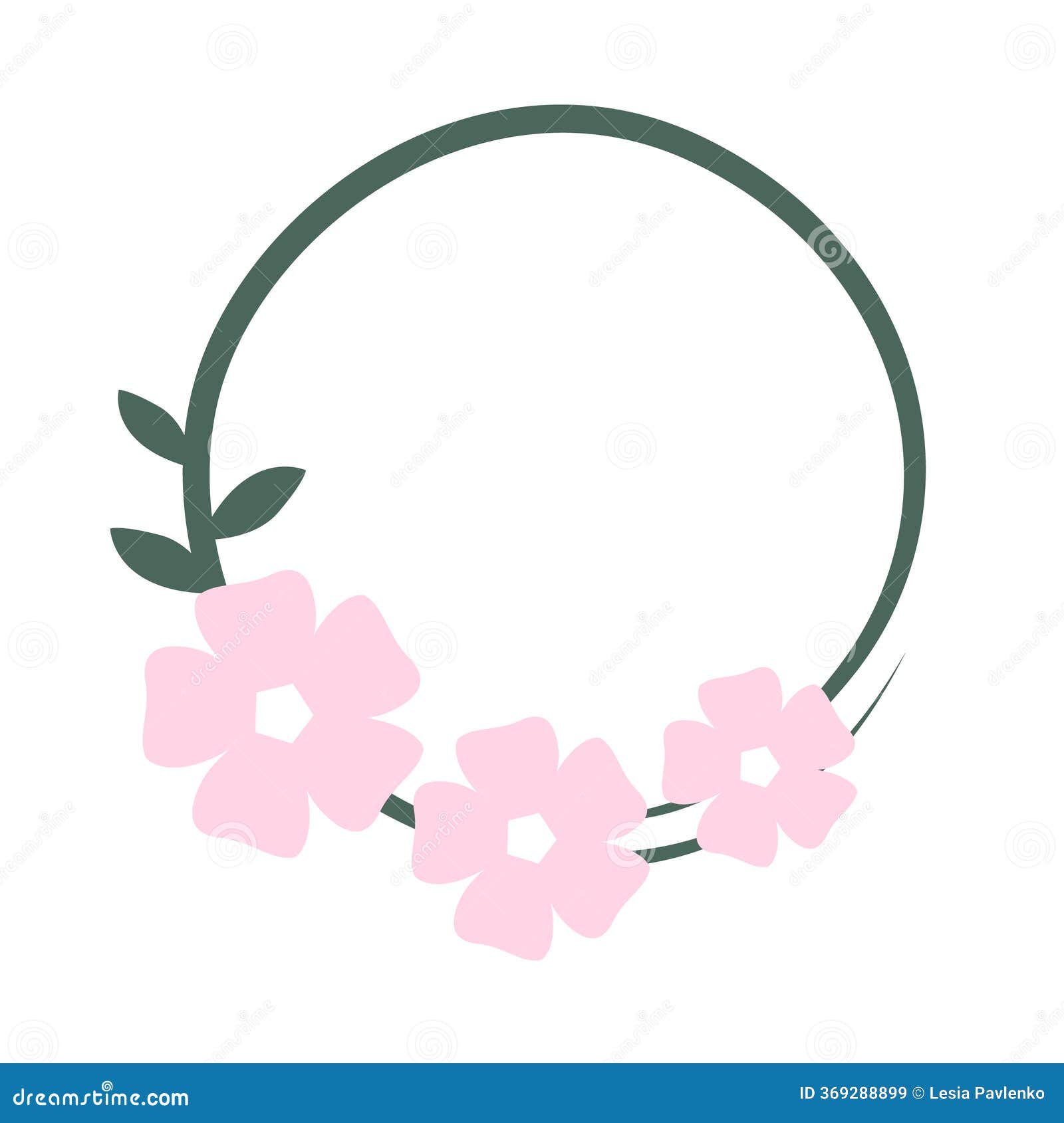 Cute Simple Round Frame With Flowers And Leaves. Vector Isolated ...