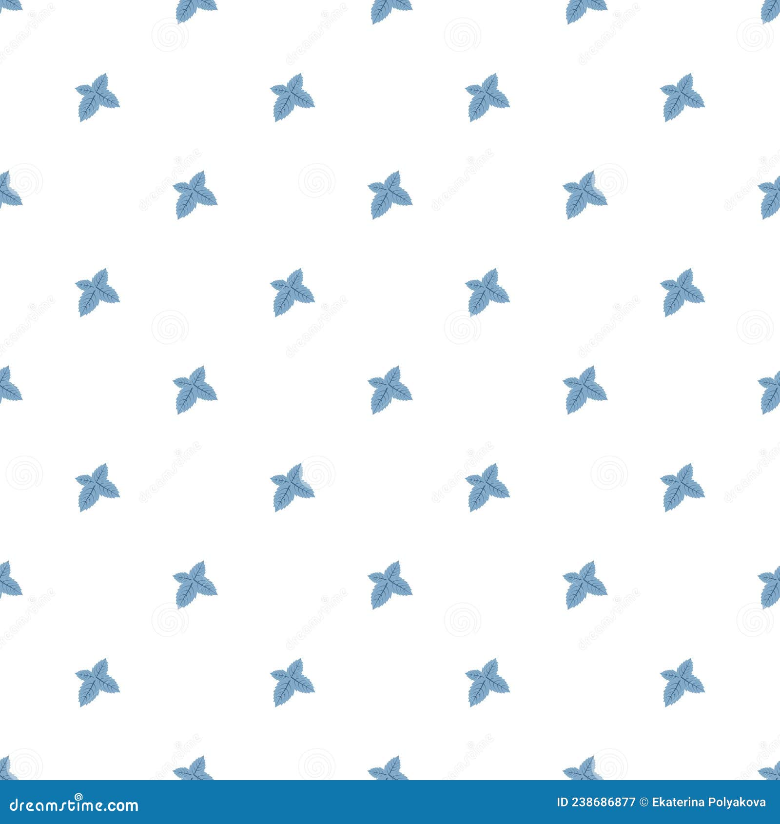 Cute Simple Seamless Pattern with Blue Mint Leaves Stock Vector ...