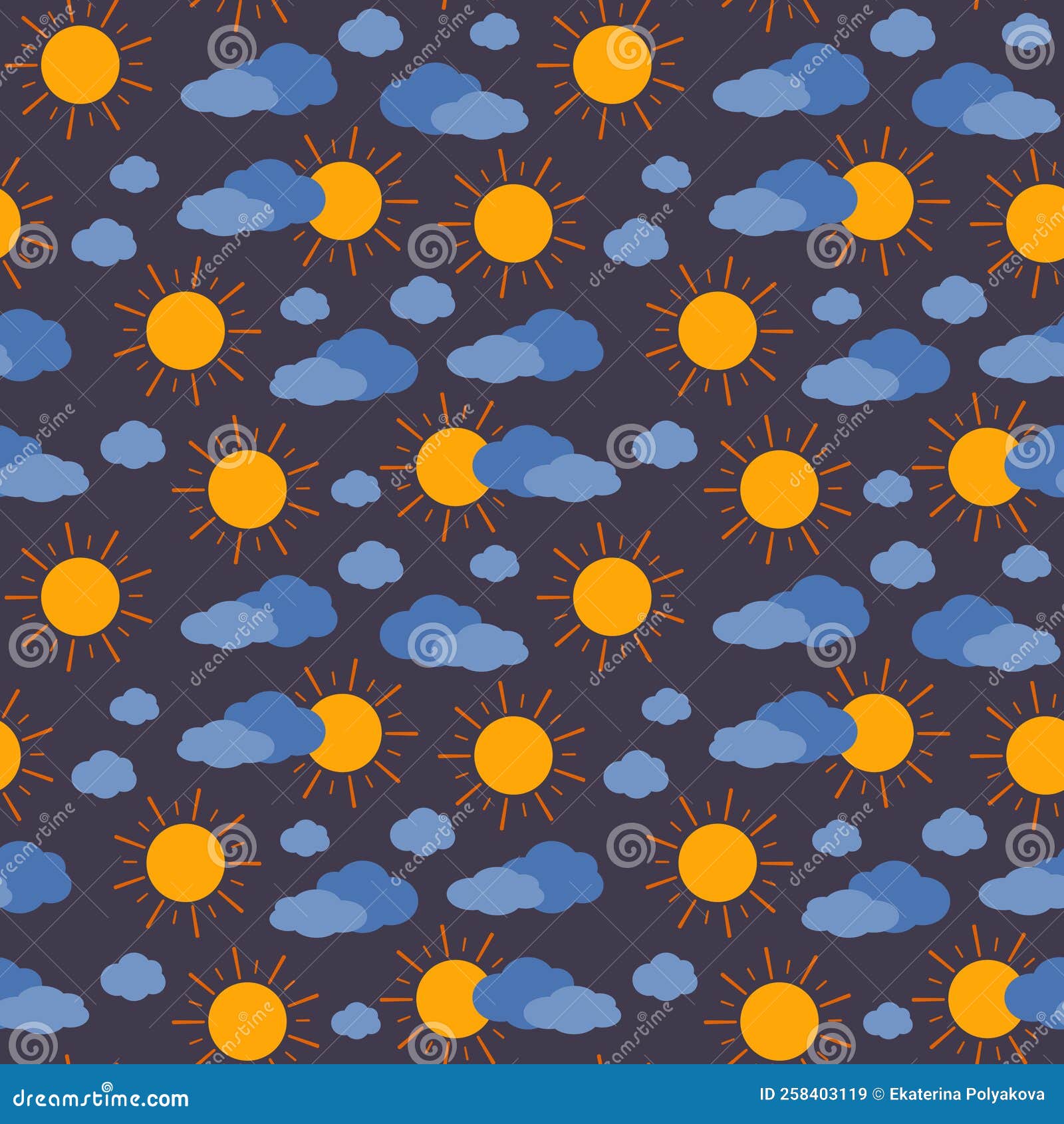 Cute Simple Seamless Pattern with Sun and Cloud. Children Print for ...