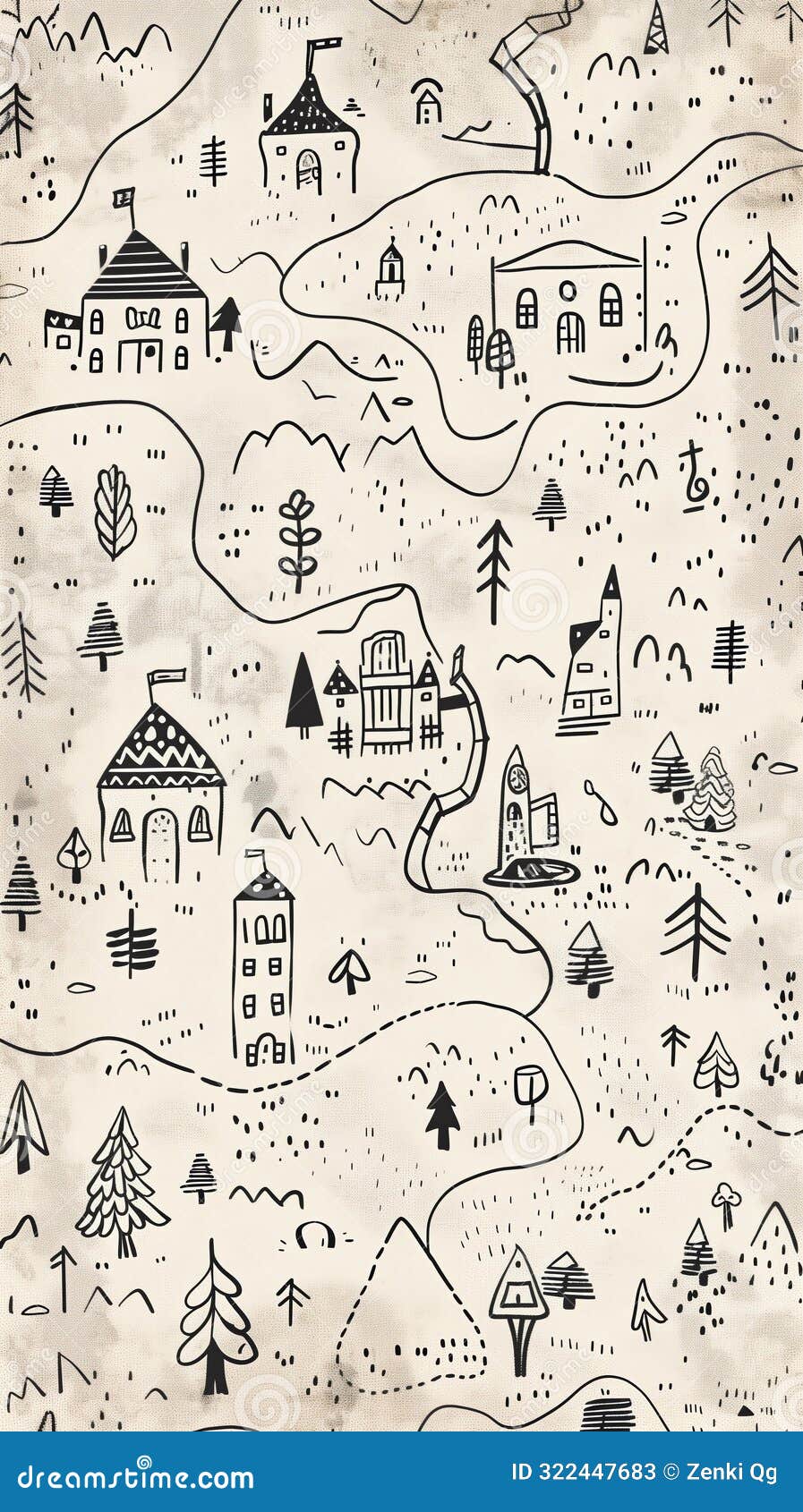 Cute simple stroke map stock illustration. Illustration of pattern ...