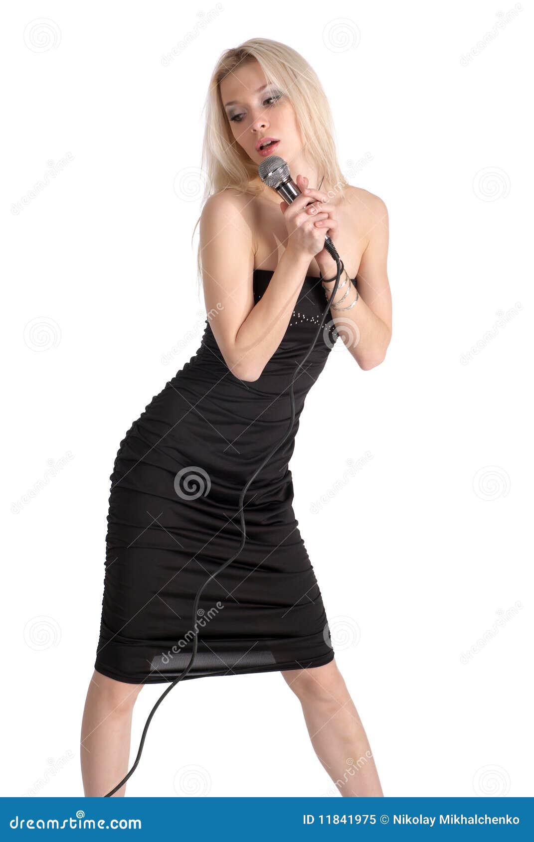 Cute Singer Woman Over White Stock Image - Image of blond, fashion ...