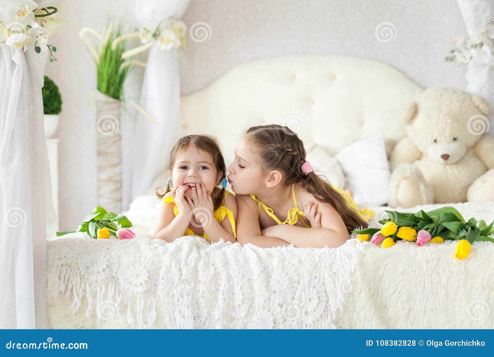 Cute Little Girls in Spring Studio Stock Photo - Image of girl ...