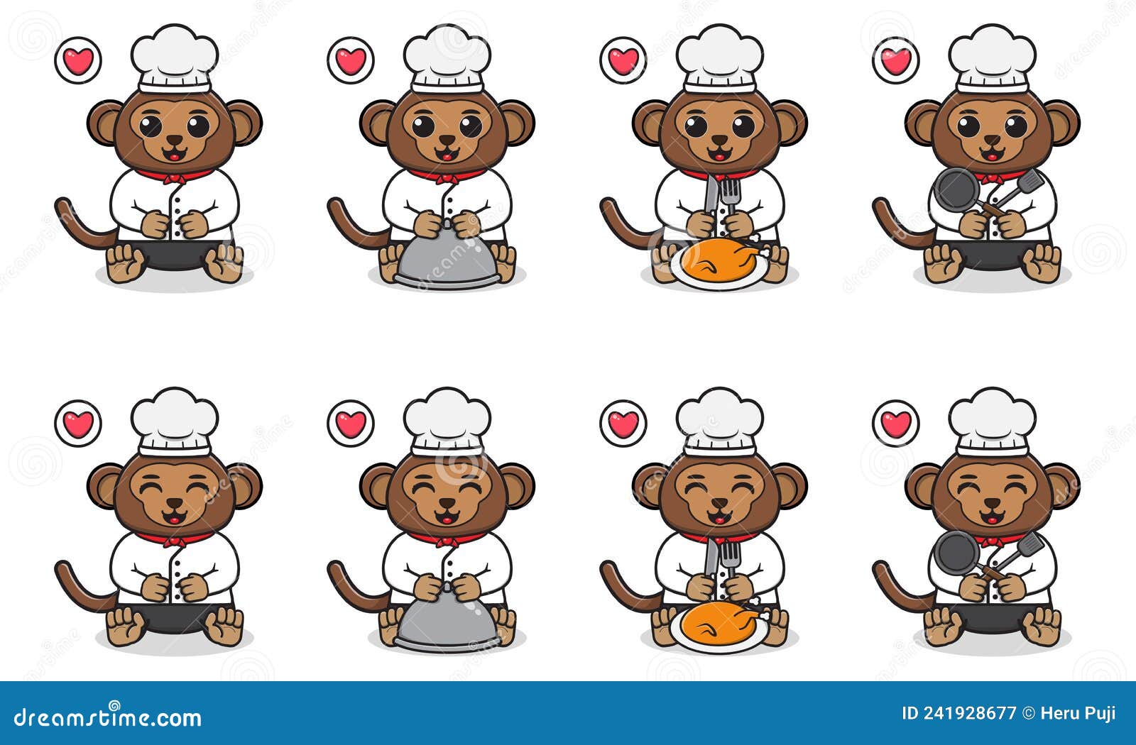 Vector Illustration of Cute Sitting Monkey Cartoon with Chef Costume ...