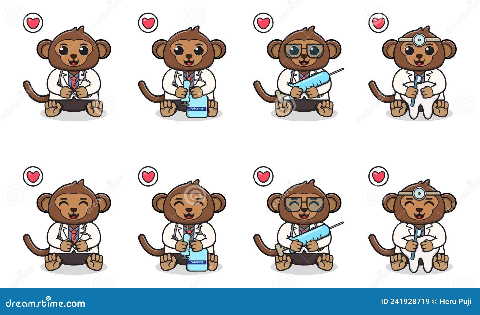 Vector Illustration of Cute Sitting Monkey Cartoon with Doctor Costume ...