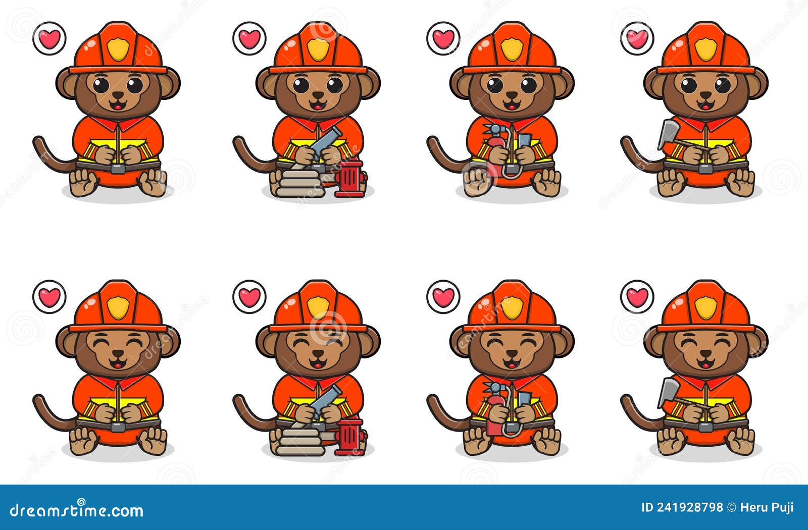 Vector Illustration of Cute Sitting Monkey Cartoon with Firefighter ...