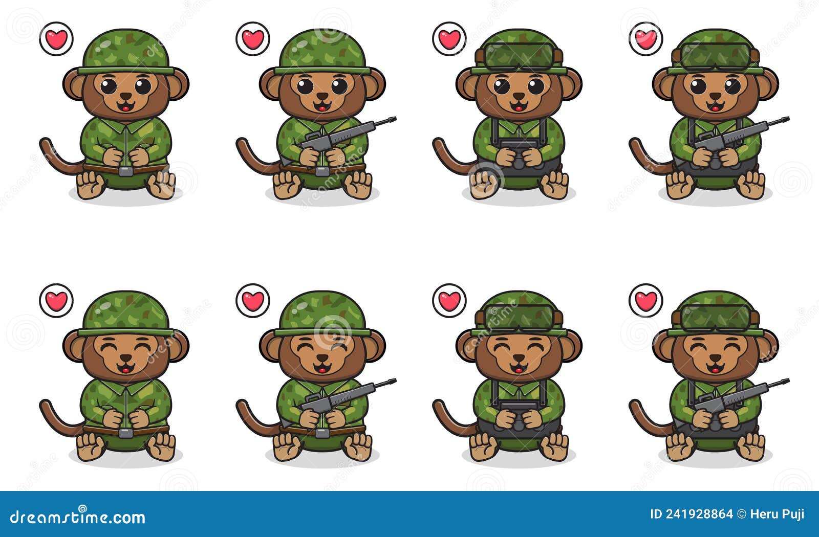 Vector Illustration of Cute Sitting Monkey Cartoon with Soldier Costume ...