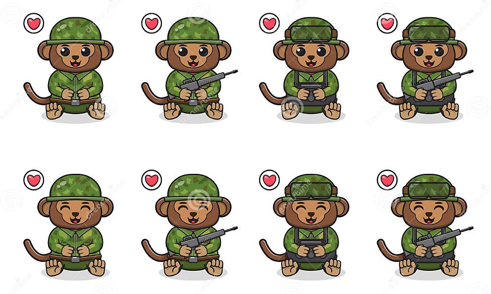 Vector Illustration of Cute Sitting Monkey Cartoon with Soldier Costume ...