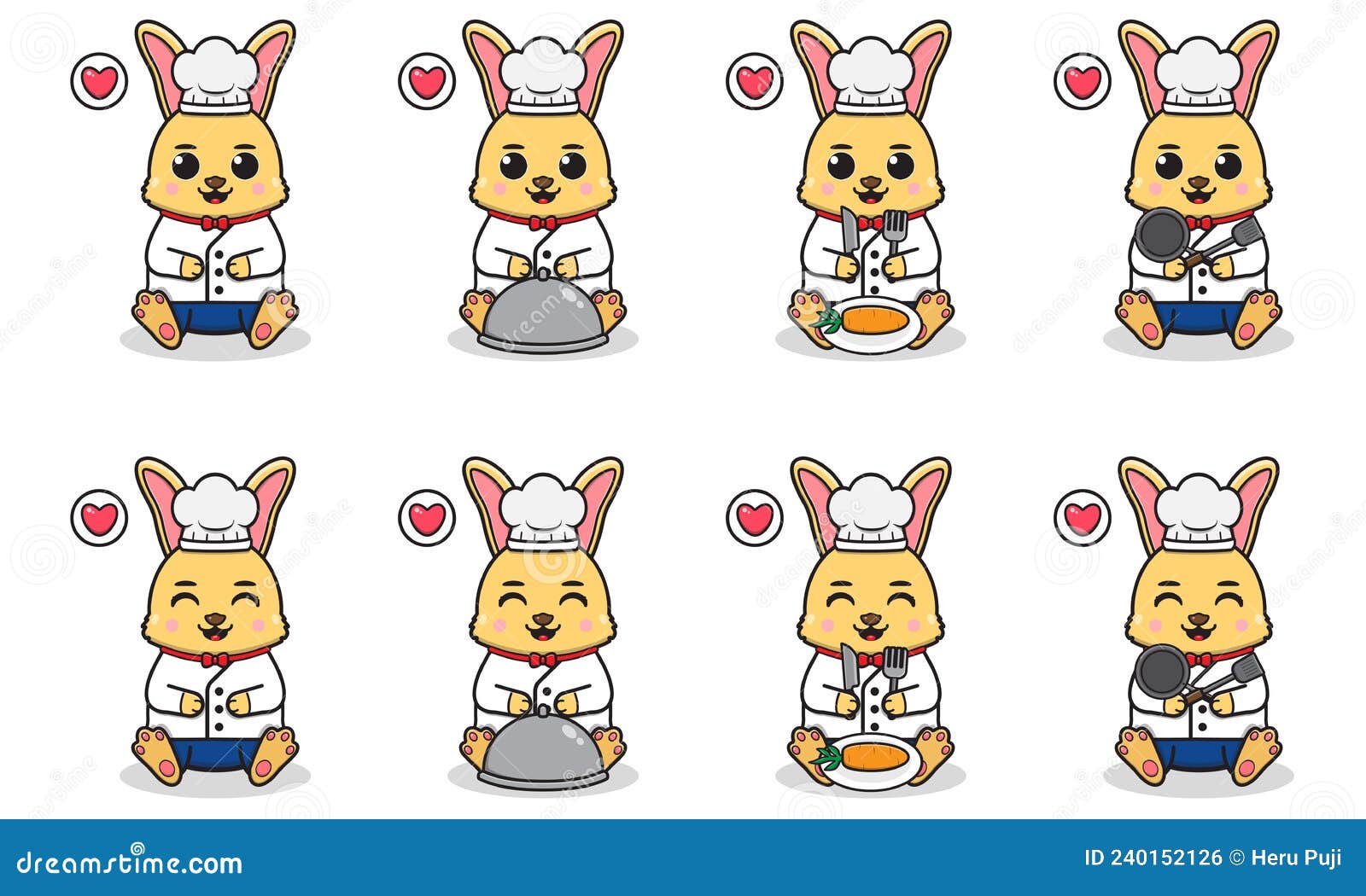 Vector Illustration of Cute Sitting Rabbit with Chef Costume Stock ...