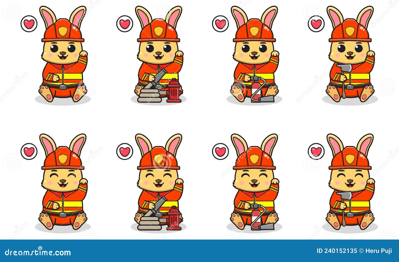 Vector Illustration of Cute Rabbit with Firefighter Costume Siting and ...
