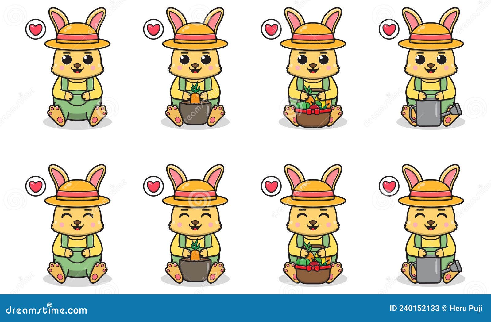 Vector Illustration of Cute Sitting Rabbit Farmer Stock Vector ...