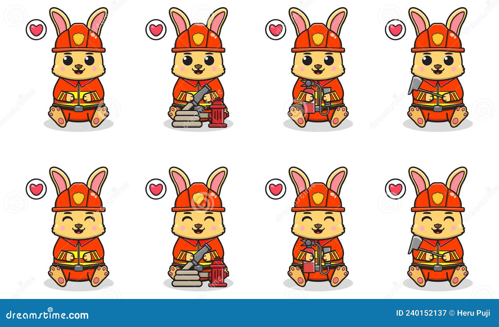 Vector Illustration of Cute Sitting Rabbit with Firefighter Costume ...