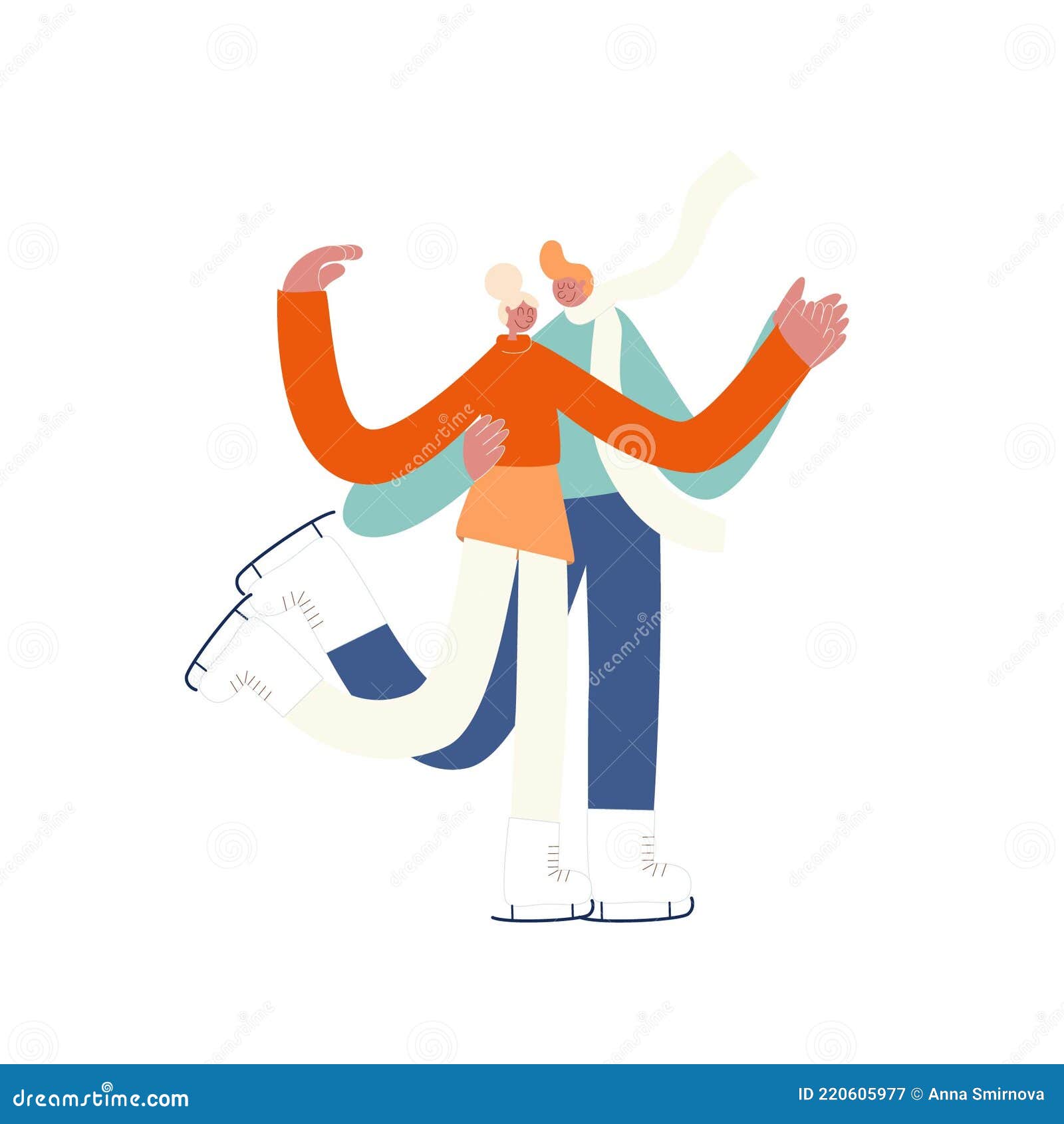 Cute Skating Couple on the Ice Rink Stock Vector - Illustration of cold ...