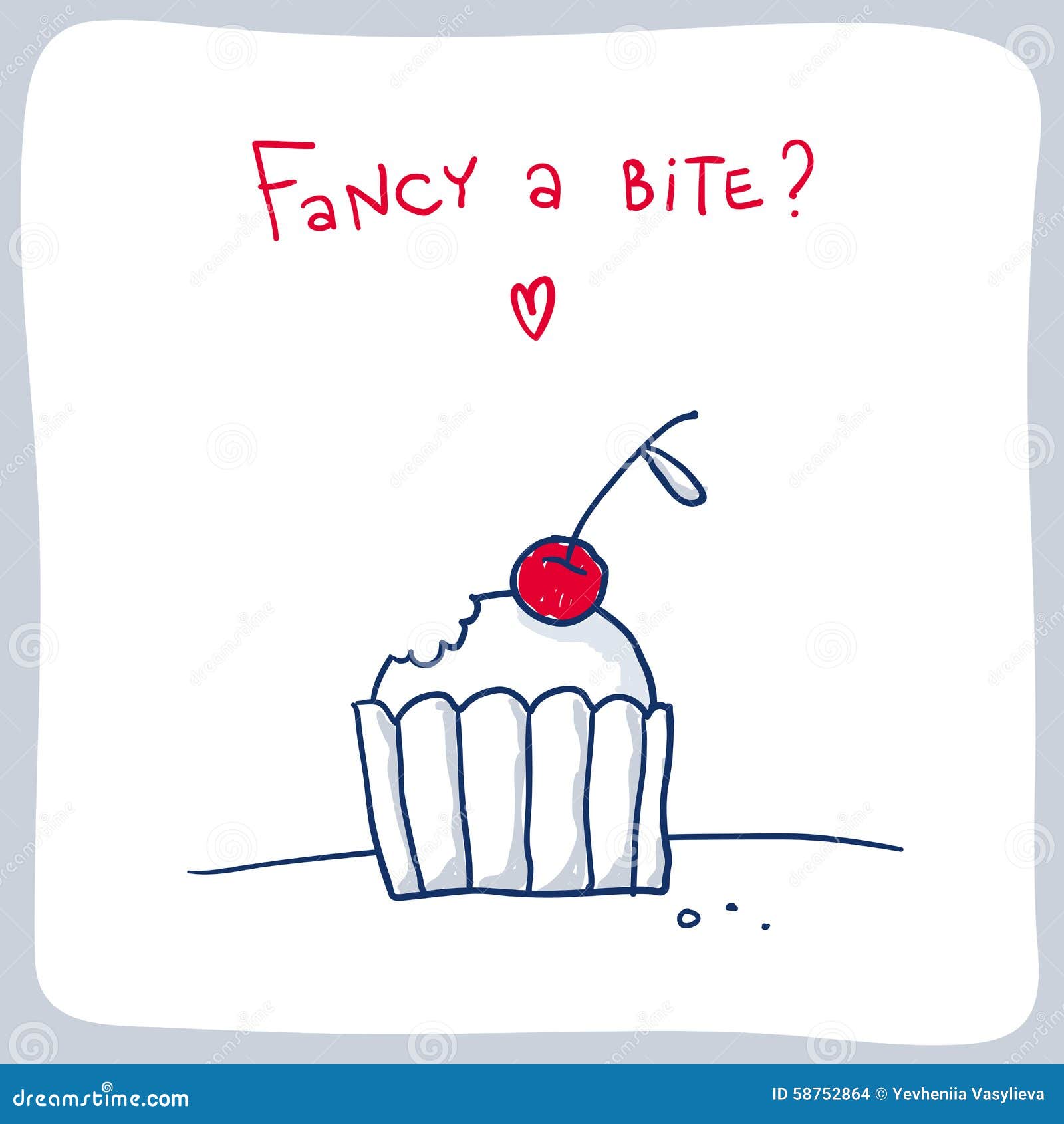 Cute Sketch of the Bitten Cupcake, Valentine Card Design Stock Vector ...