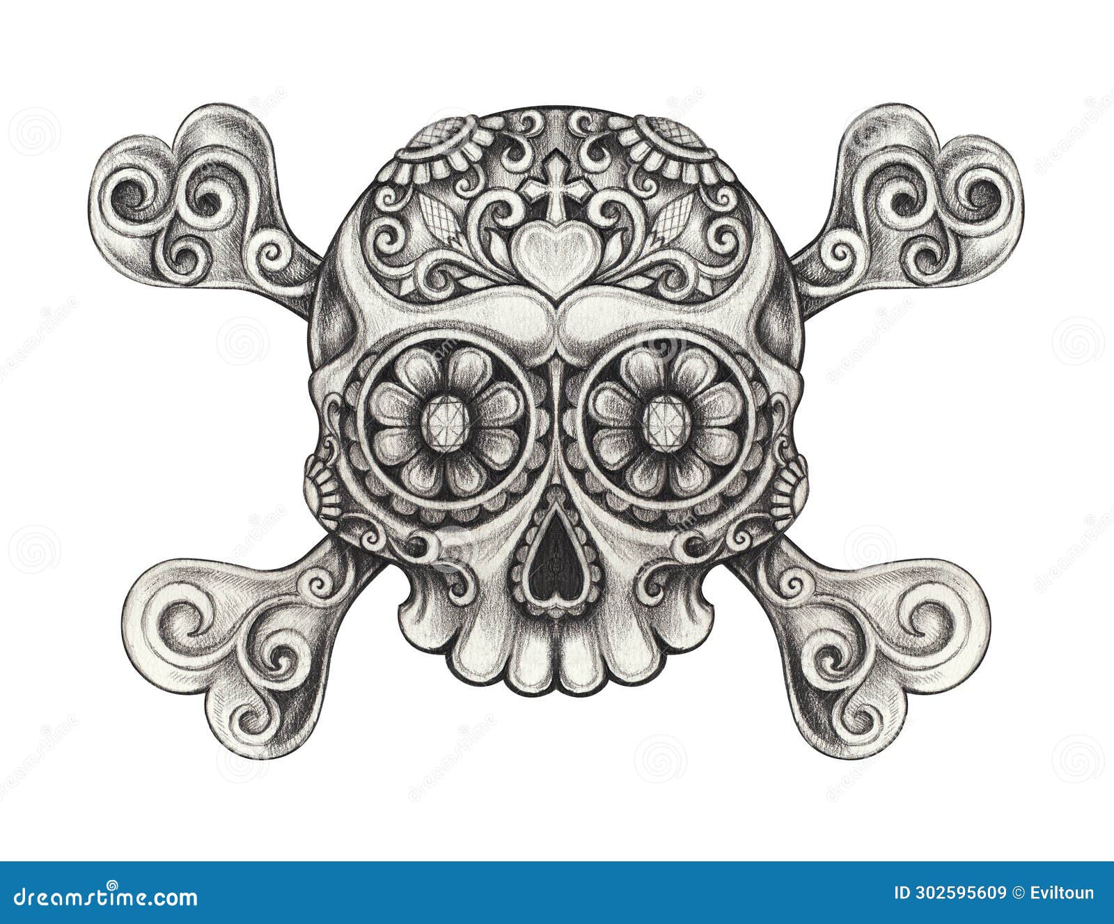 Cute Skull and Crossbones Day of the Dead. Stock Illustration ...