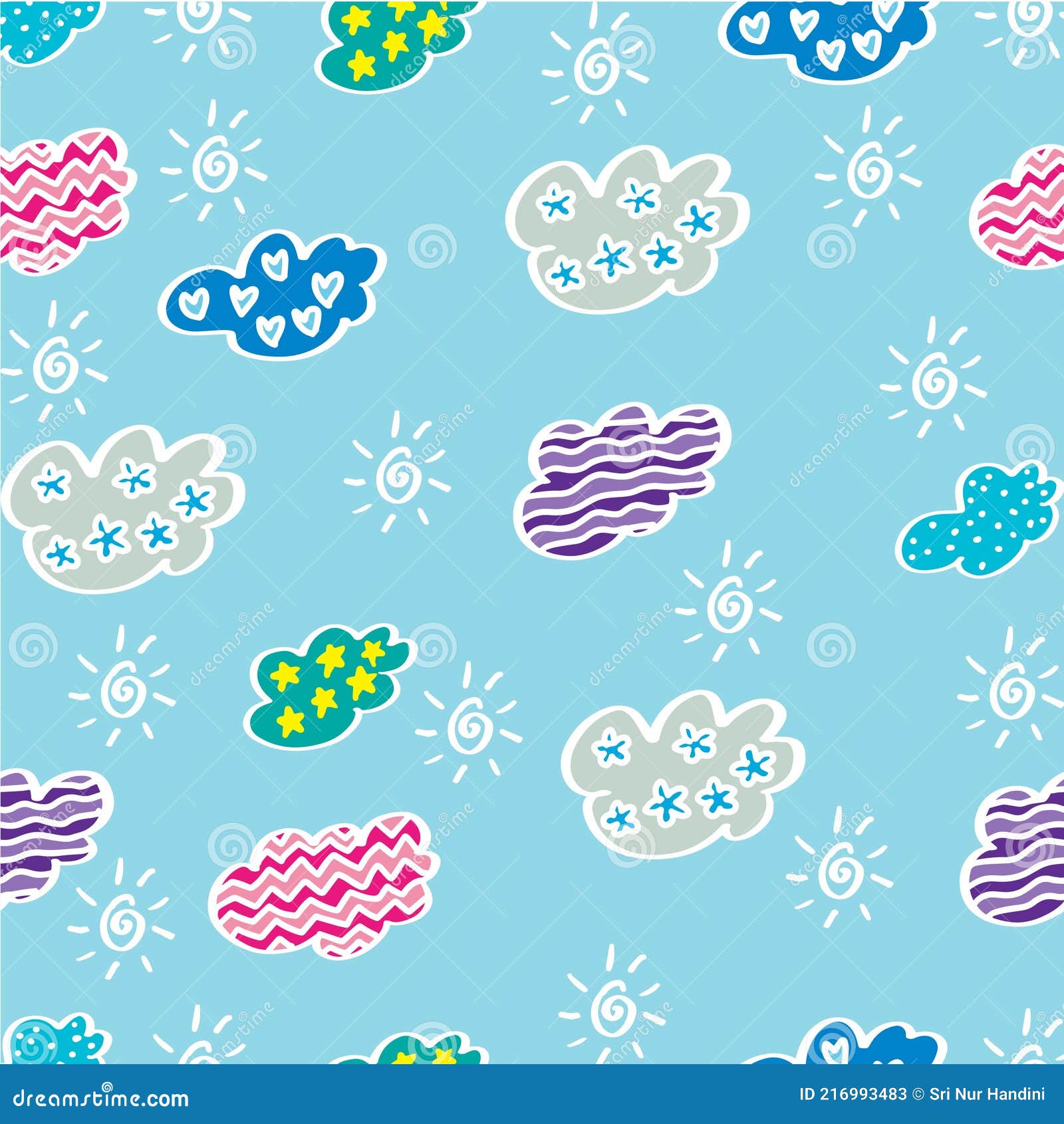 Cute Sky Cloud Cartoon Seamless Pattern Stock Vector - Illustration of ...