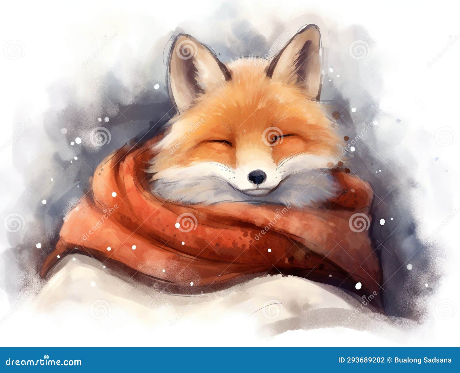 Cute sleeping fox stock illustration. Illustration of majestic - 293689202