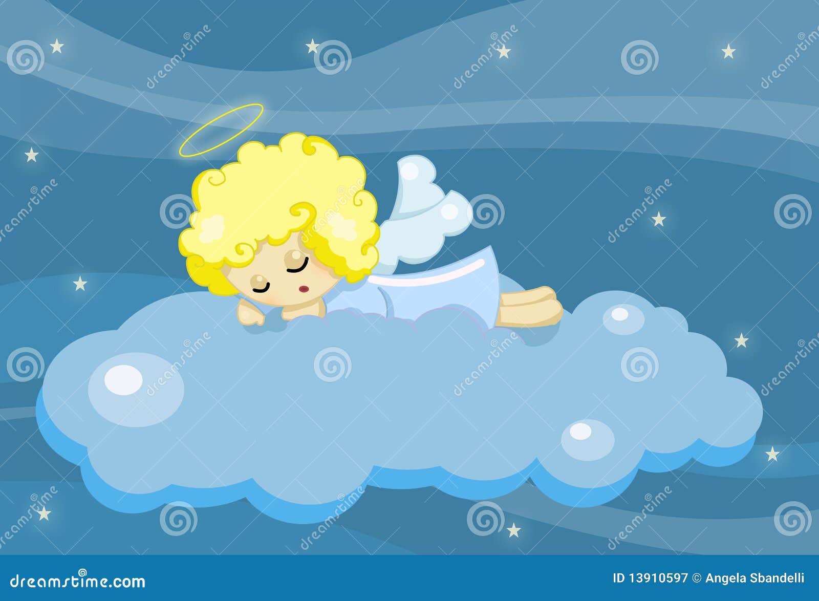 Cute Sleeping Little Angel Boy Stock Illustration - Illustration of ...