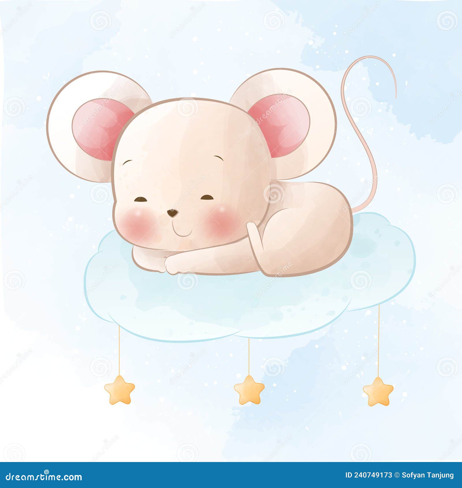 Cute Sleeping Mouse on Cloud Cartoon Illustration Stock Vector ...