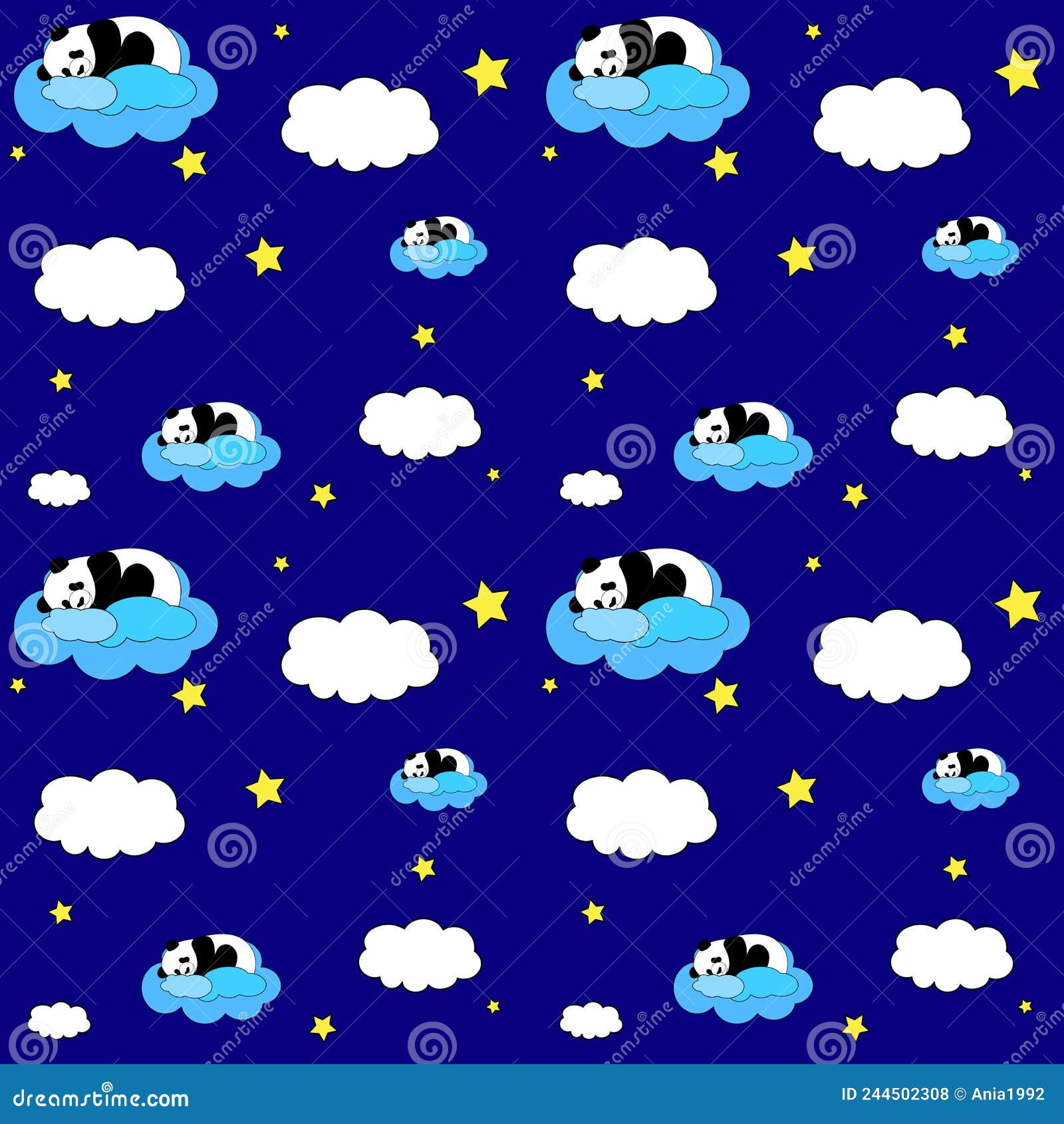 Cute Sleeping Panda Panda Sleeps On A Cloud Stock Vector