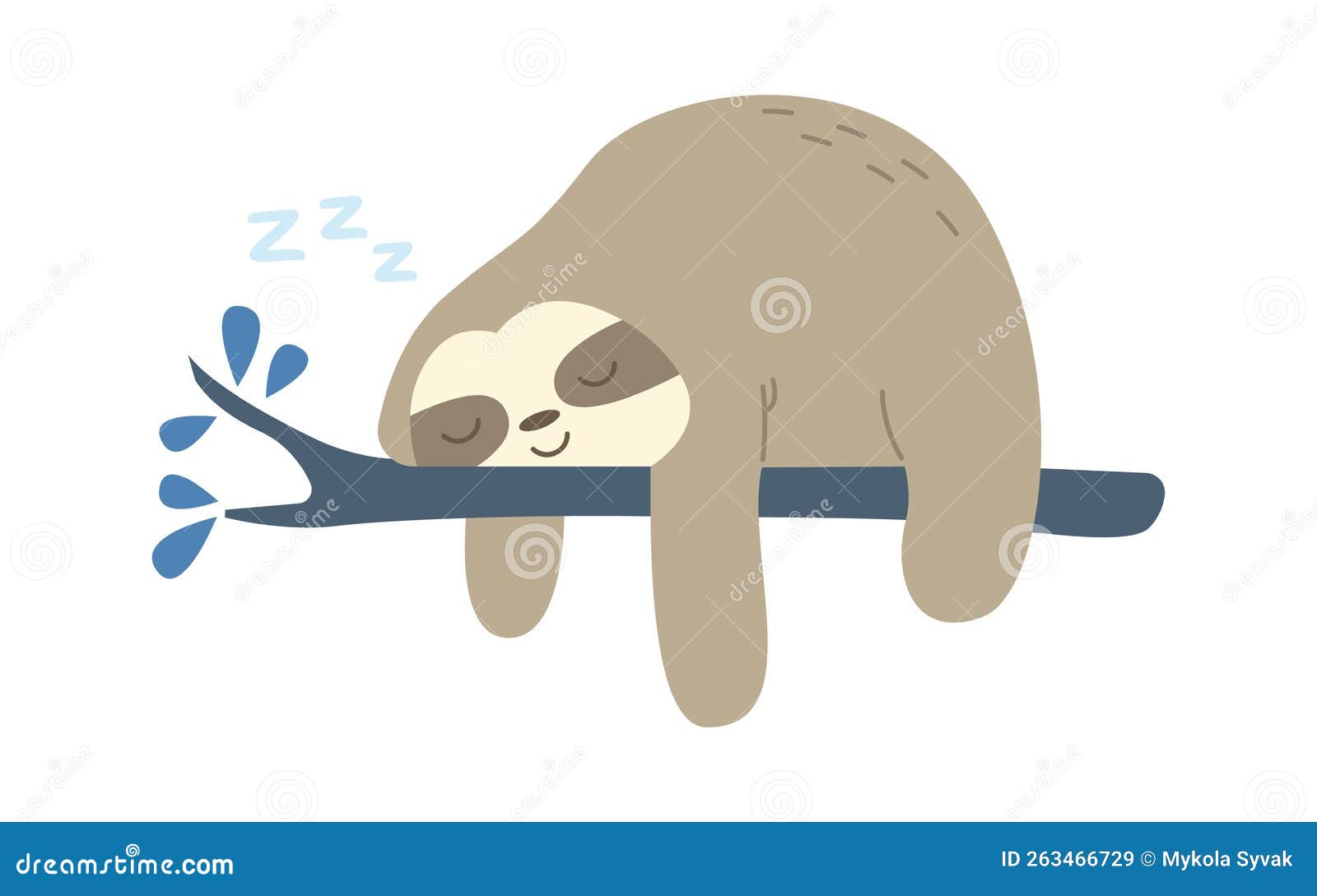 Cute Sleeping Sloth on Branch Flat Icon Stock Vector - Illustration of ...
