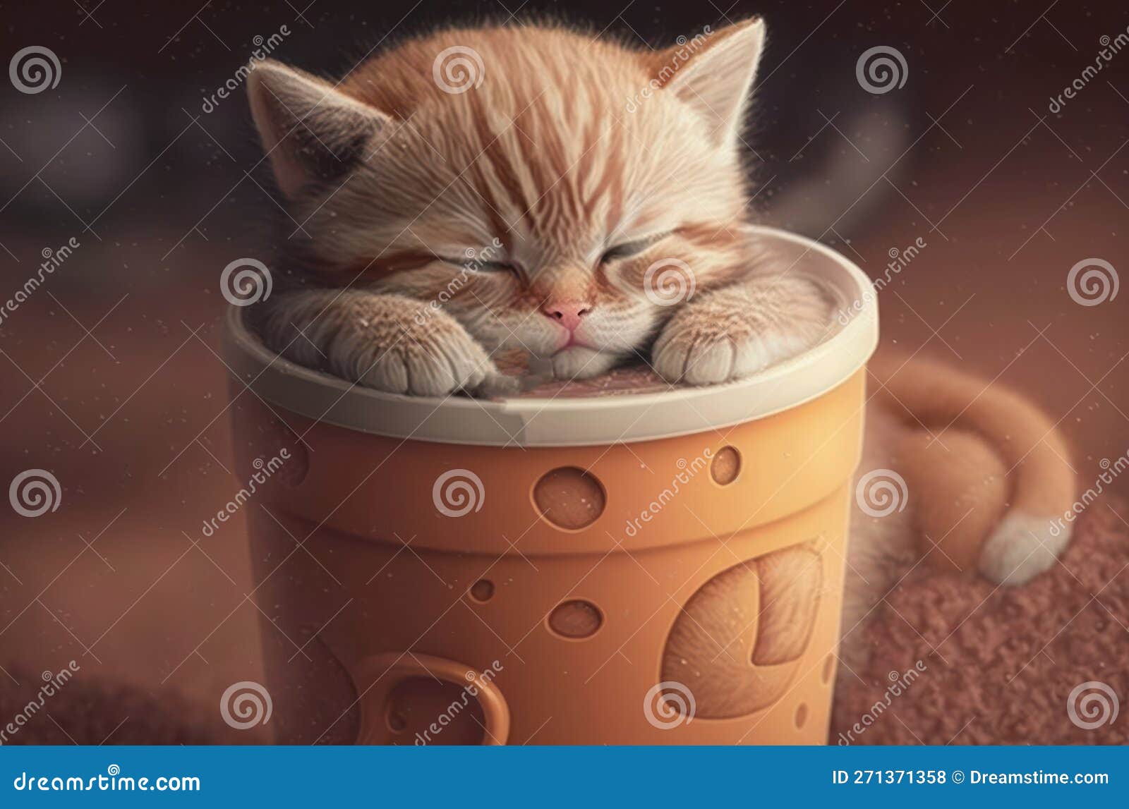 Cute Sleepy Cat Sleep in Coffee Cup Illustration Stock Illustration ...