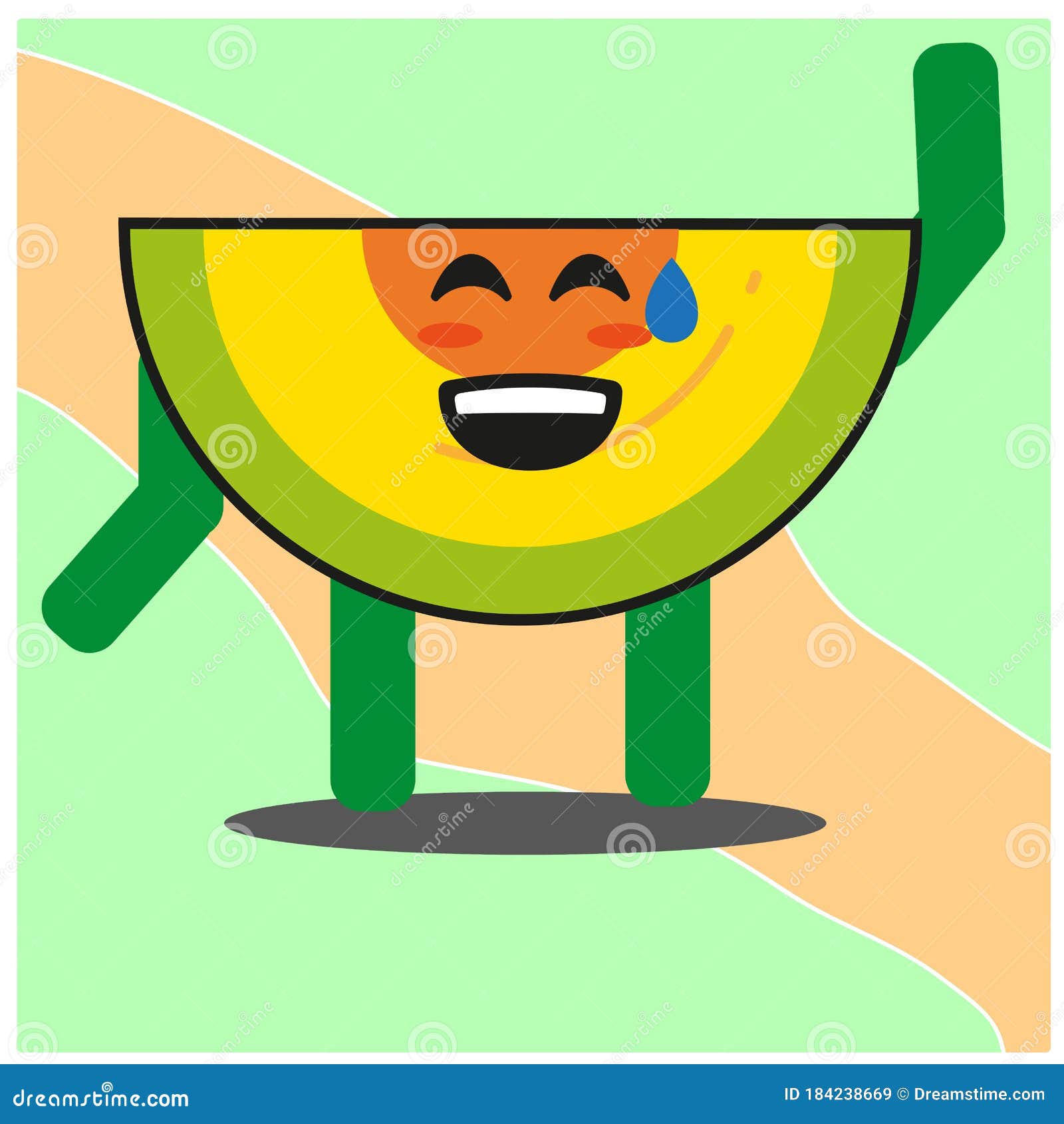 Cute Slice of Melon Fruit Cartoon Face Mascot Character with Hand and ...