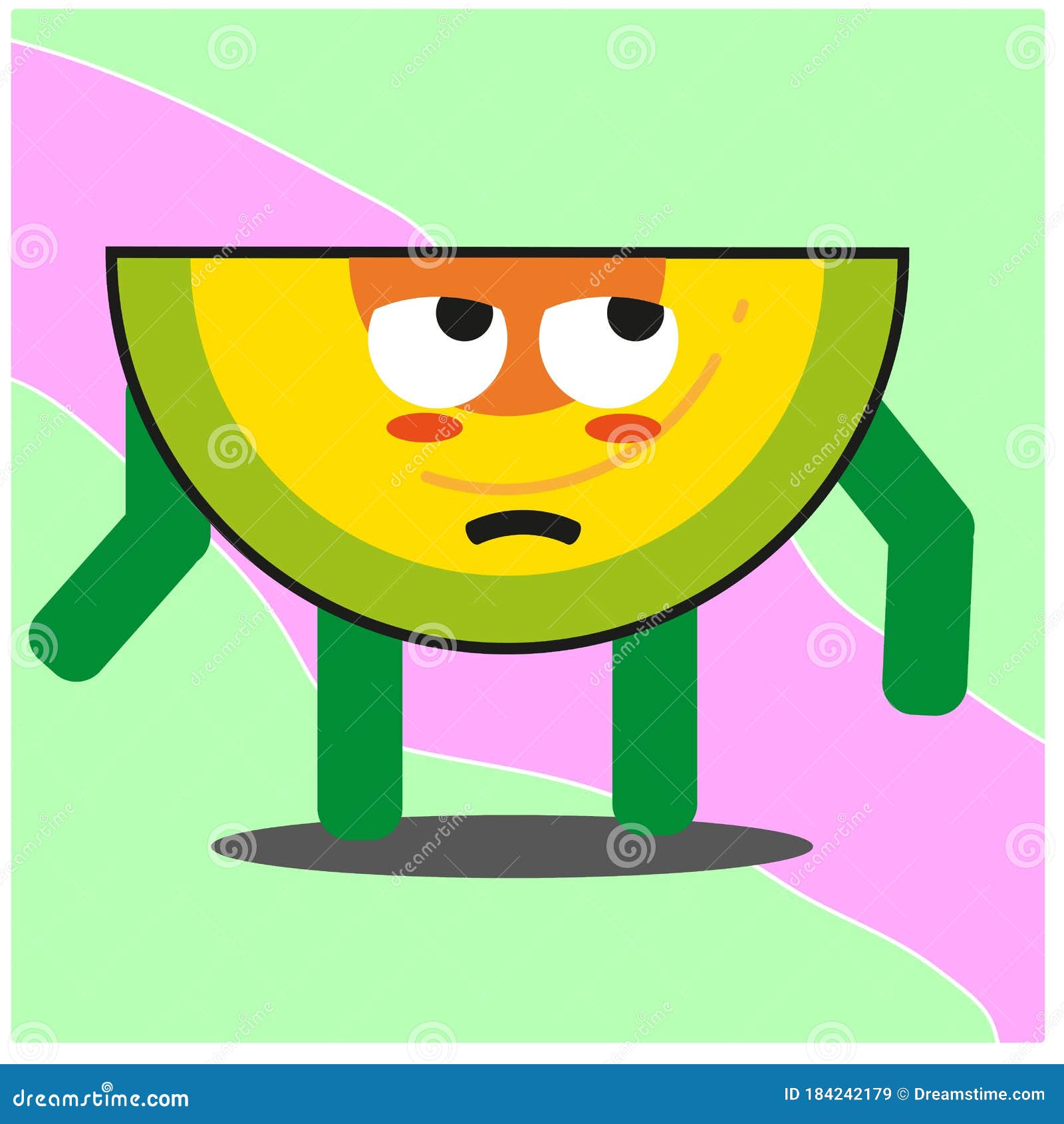 Cute Slice of Melon Fruit Cartoon Face Mascot Character with Hand and ...