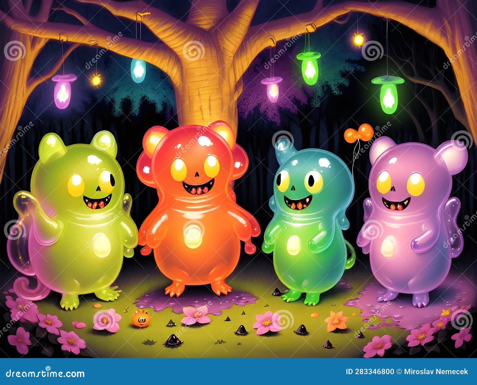 Cute Slime Creatures Celebrating, Generative AI Illustration Stock ...